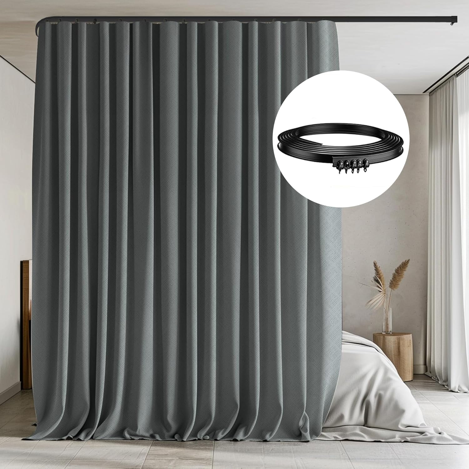 Room Divider Curtains with Flexible Ceiling Tracks Set,Blackout Curtain ...