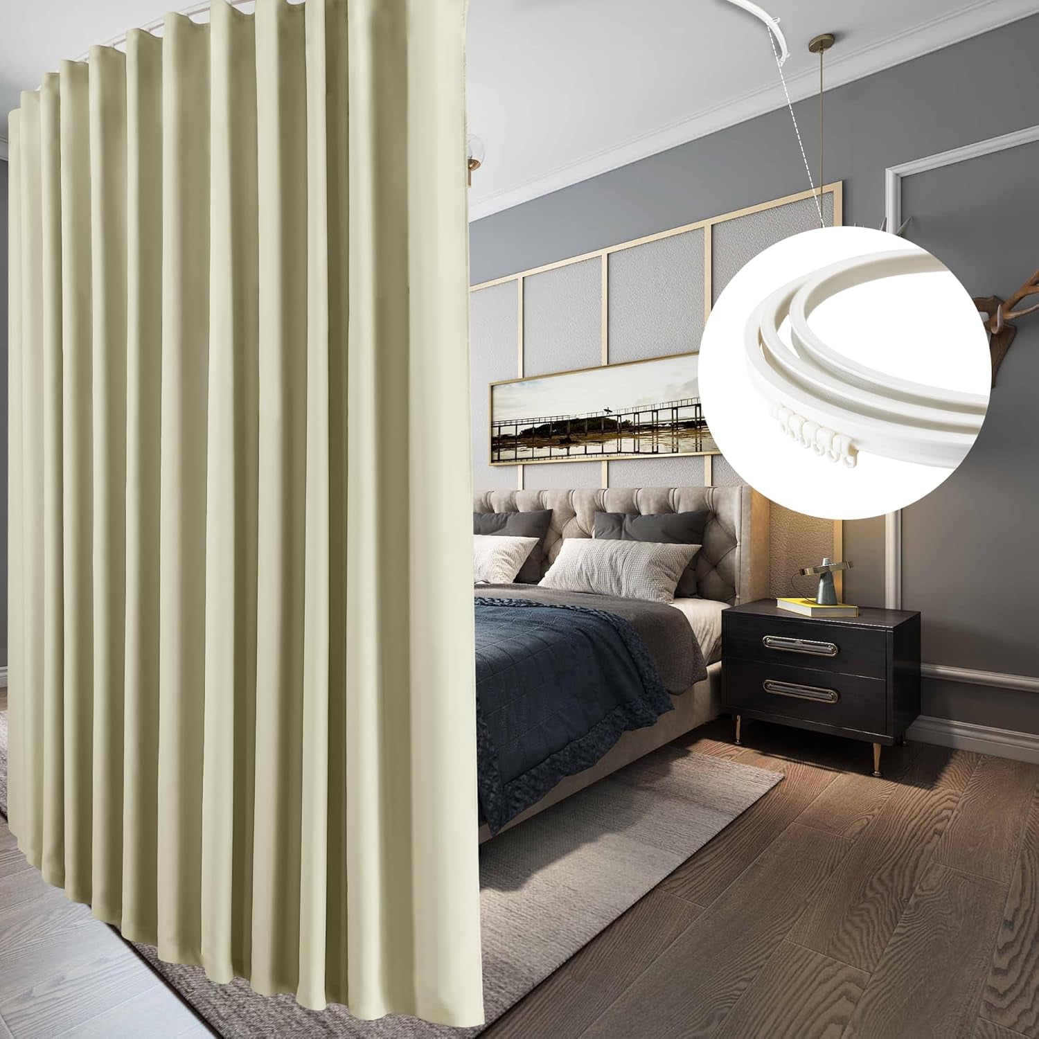 Room Divider Curtains with Flexible Silent Ceiling Track Wall Mount ...