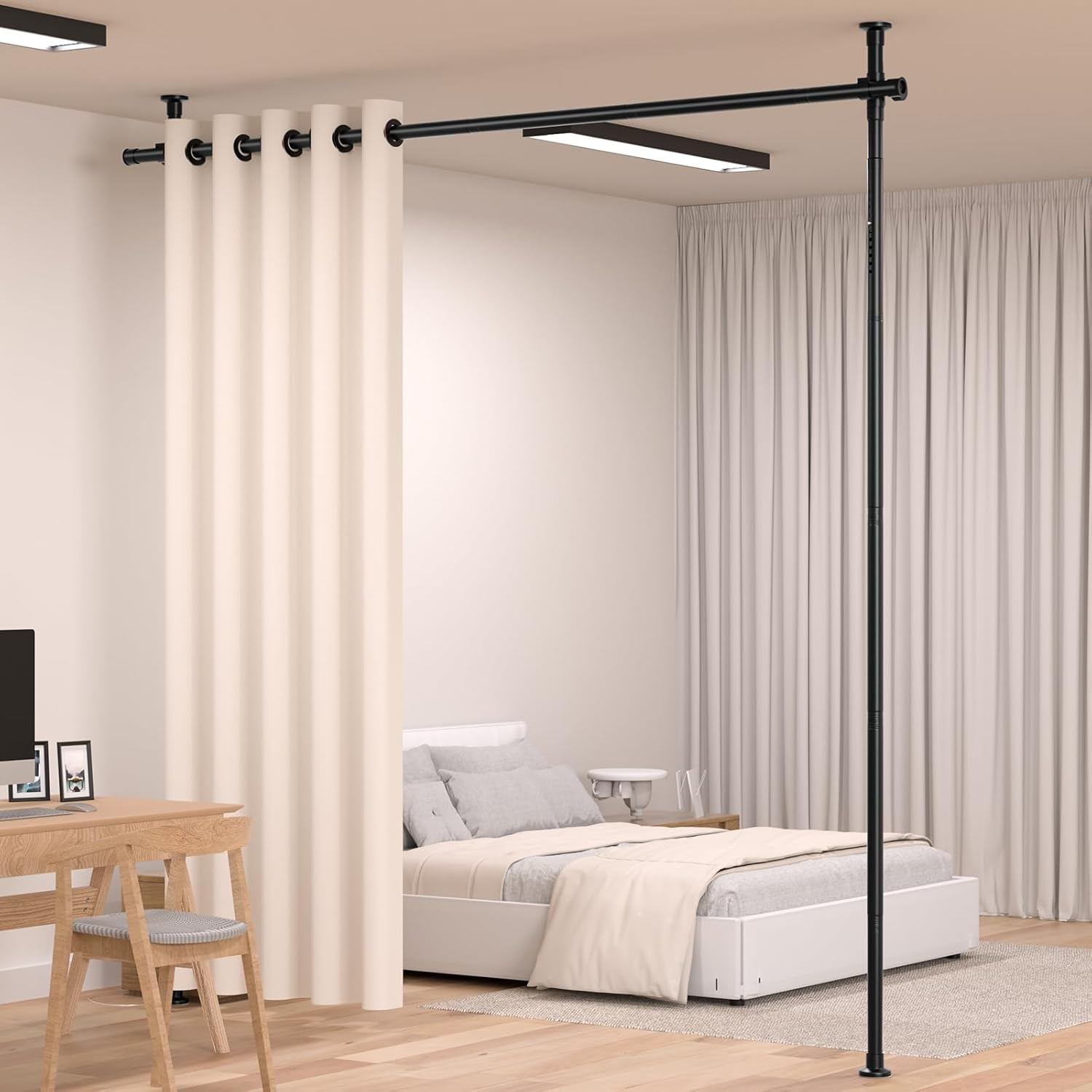 Room Divider, No Drilling Curtain Rod, Adjustable Heavy Duty Metal ...