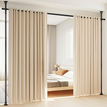 Room Divider, No Drilling Curtain Rod Wall Divider for Space Partition ...