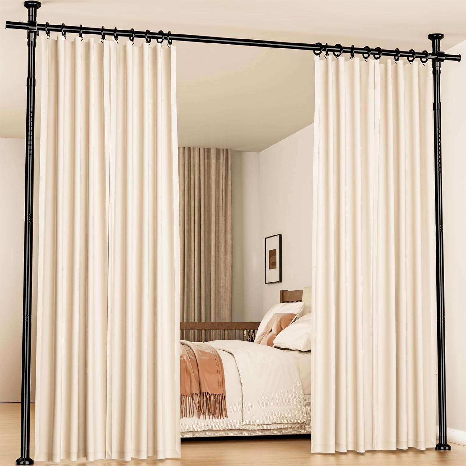 Room Divider No Drilling Curtain Rod Wall Divider for Room Separation ...