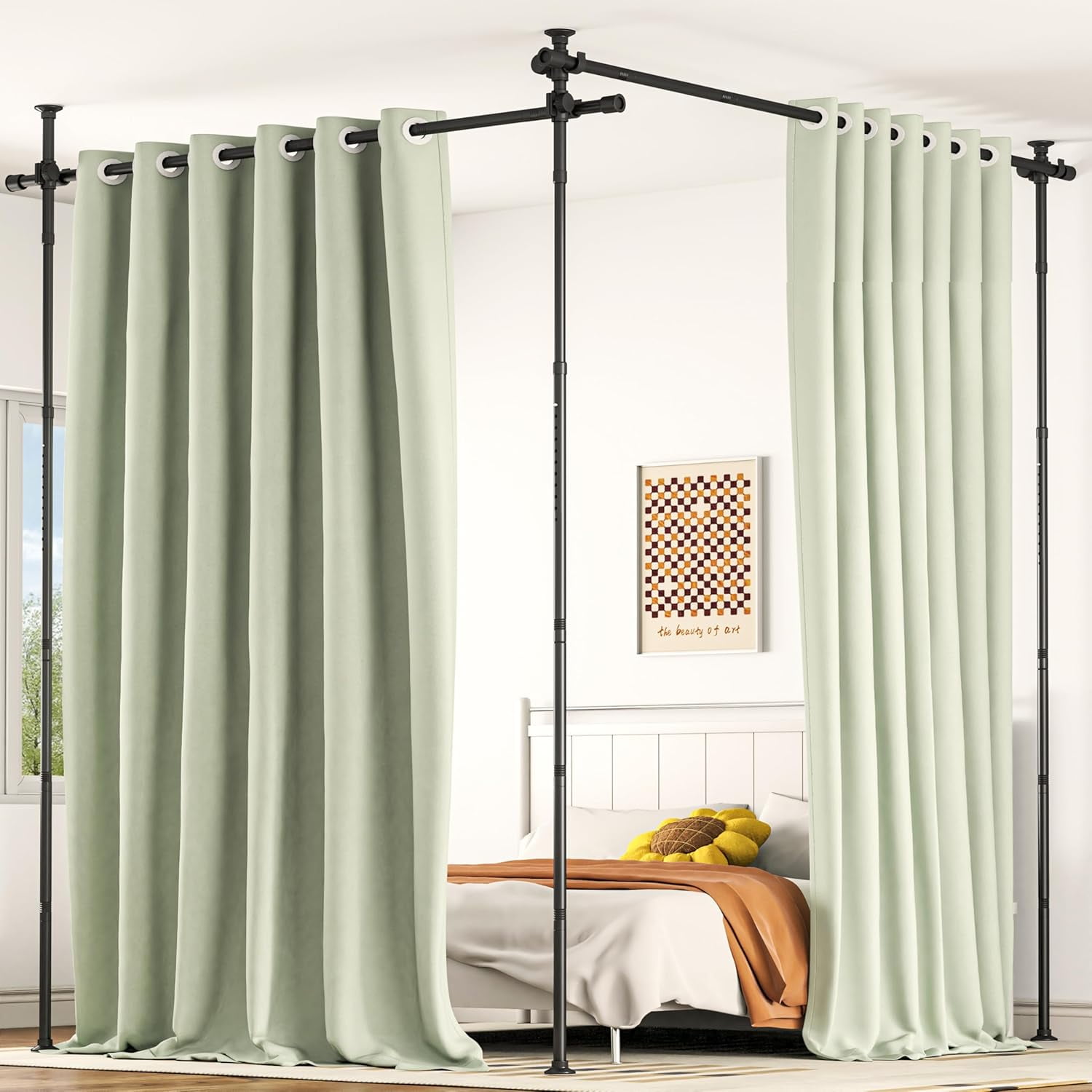 Room Divider, No Drilling Curtain Tension Rods Wall Divider for Room ...