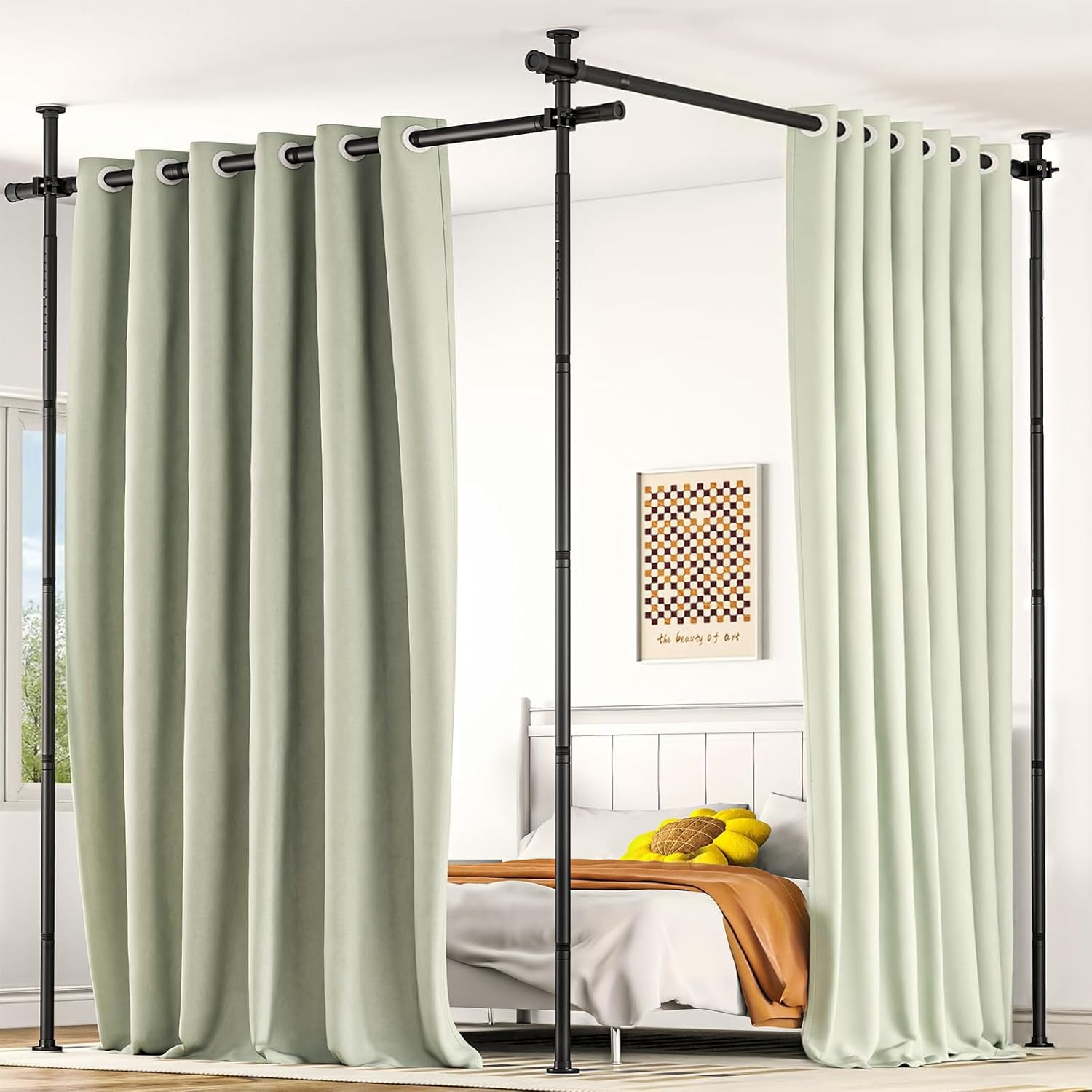 Room Divider No Drilling Curtain Tension Rods Wall Divider For Room ...