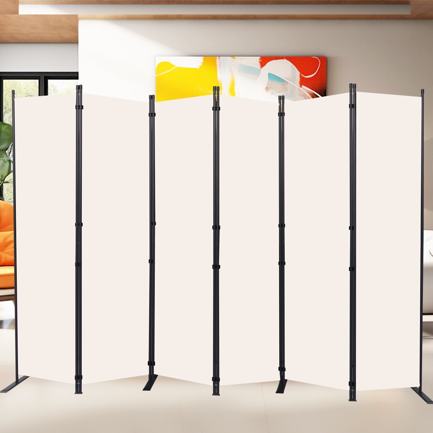 6-Panel Folding Room Divider, Privacy Screen, Upgraded Wider Feet ...