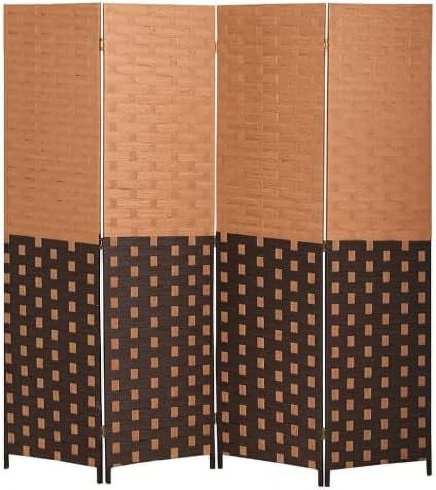 Room Divider and Folding Privacy Screen, 4 Panel Wood Mesh Woven Design ...