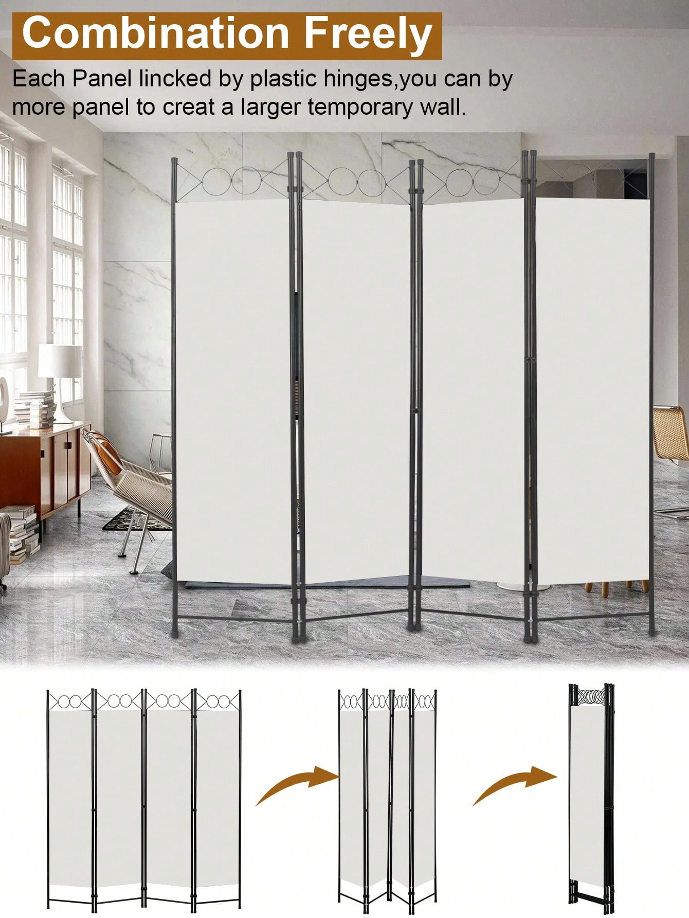 Room Divider,Folding Privacy Screen 4 Panels Portable Wall Divider ...