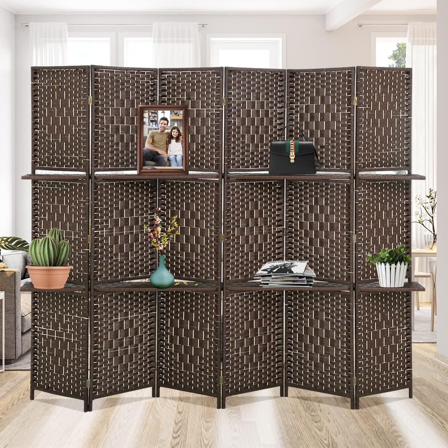 Room Divider and Folding Privacy Screens, 6 Panel Wall Wood Folding ...
