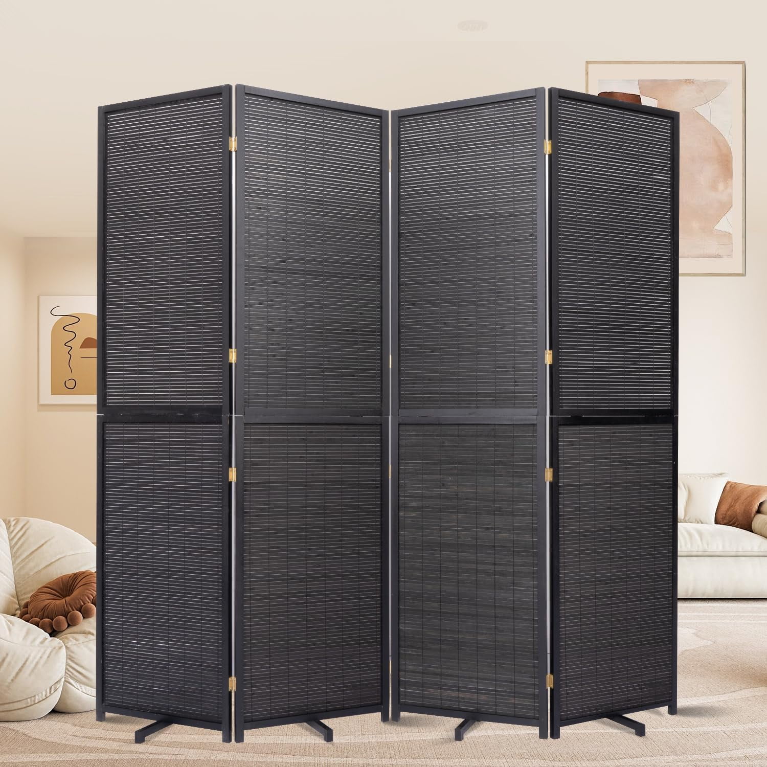 Room Divider Folding Privacy Screens, Hand-Made 67'' High Bamboo Room ...