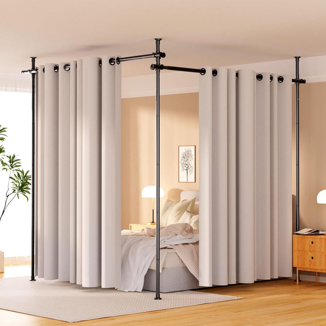 Room Divider, Height and Width Adjustable No Drilling Curtain Rod ...