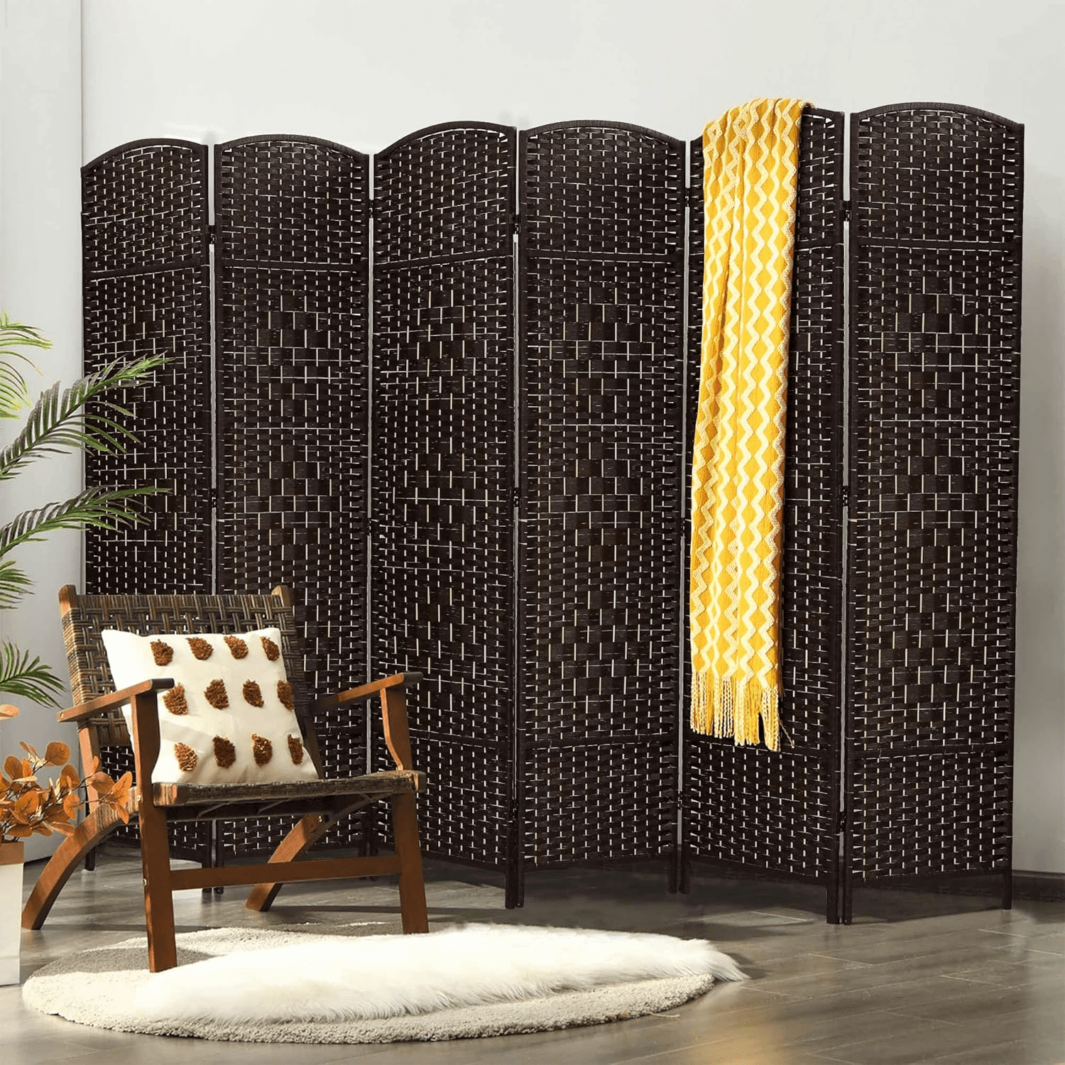 Room Divider Panel Folding Privacy Screens 6 Panel Decorative Wooden ...