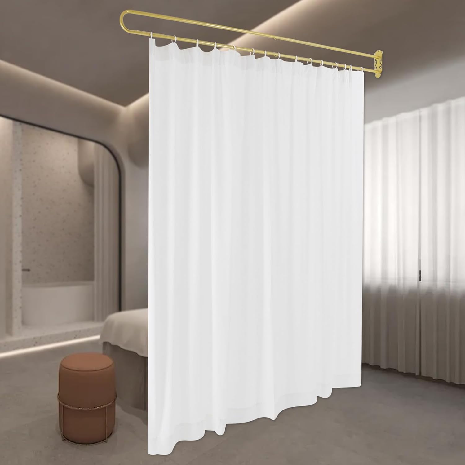 Room Divider Partitions Curtains with Curtain Pole, Workstation Screen ...
