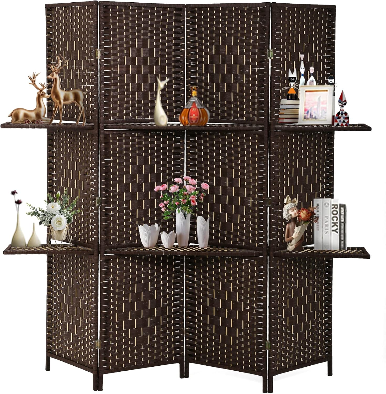 Room Divider Privacy Screen Foldable 4 Panel Wall Divider with 2 ...