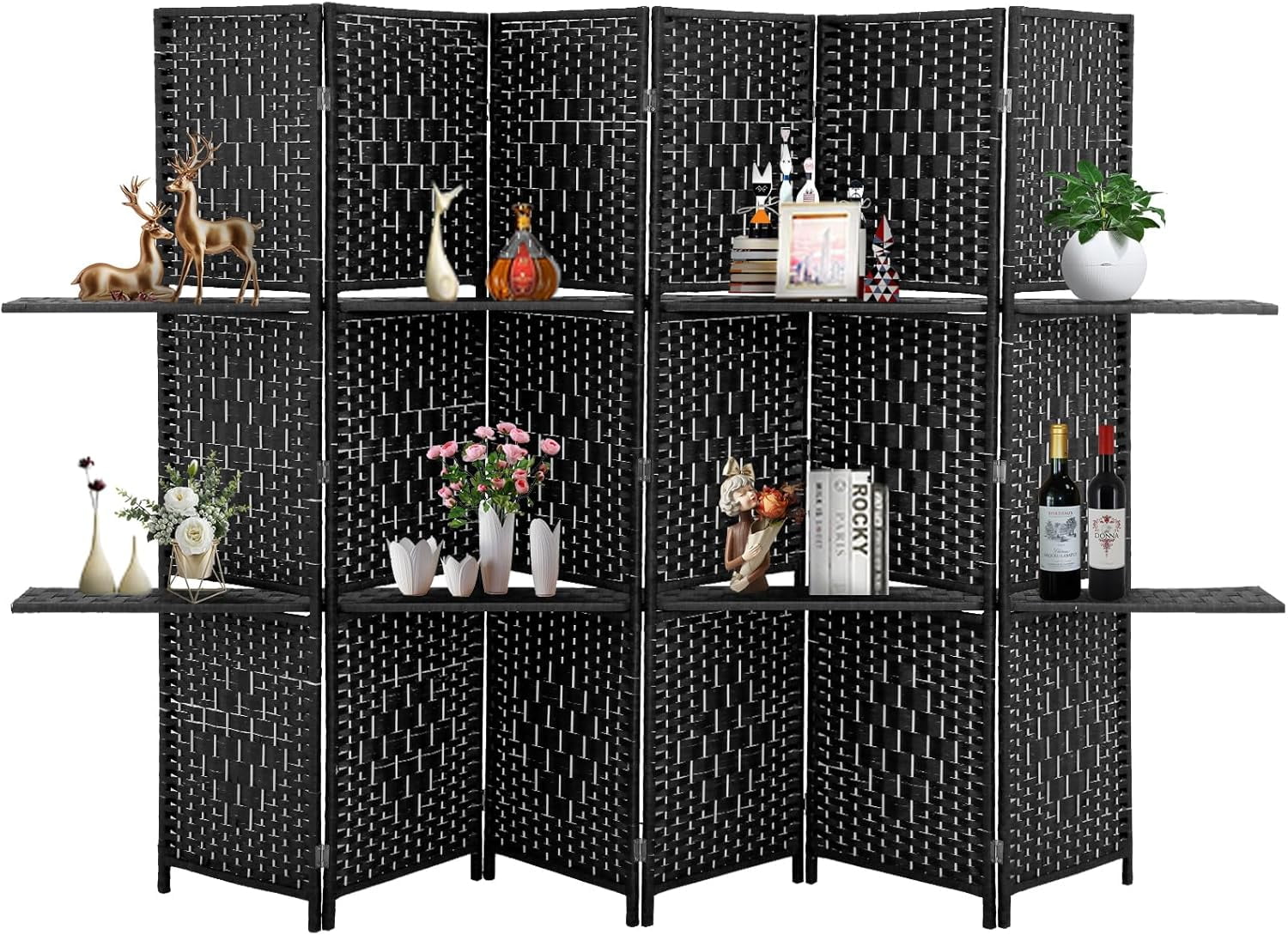 Room Divider Privacy Screen Foldable 6 Panel Wall Divider with 2 ...