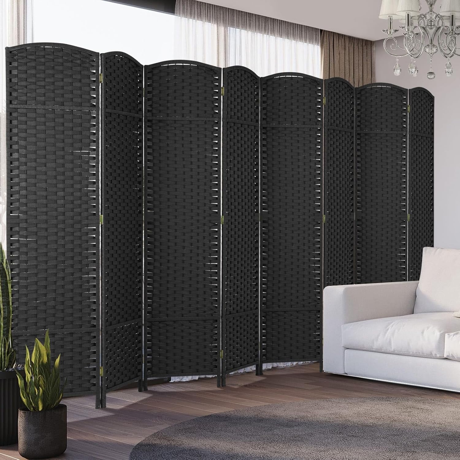 Room Divider Privacy Screen Wall Divider 8 Panels Folding Portable Wood ...