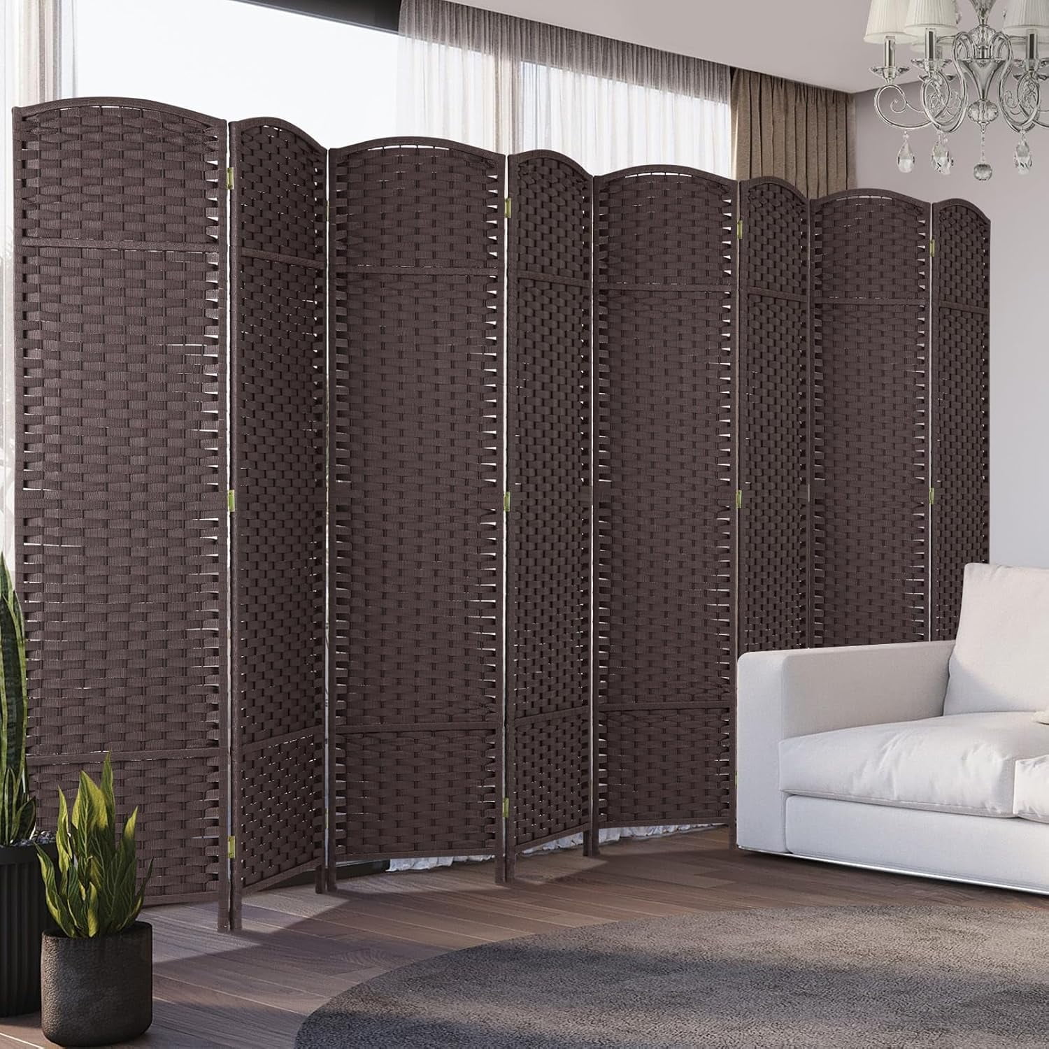 Room Divider Privacy Screen Wall Divider 8 Panels Folding Portable Wood ...