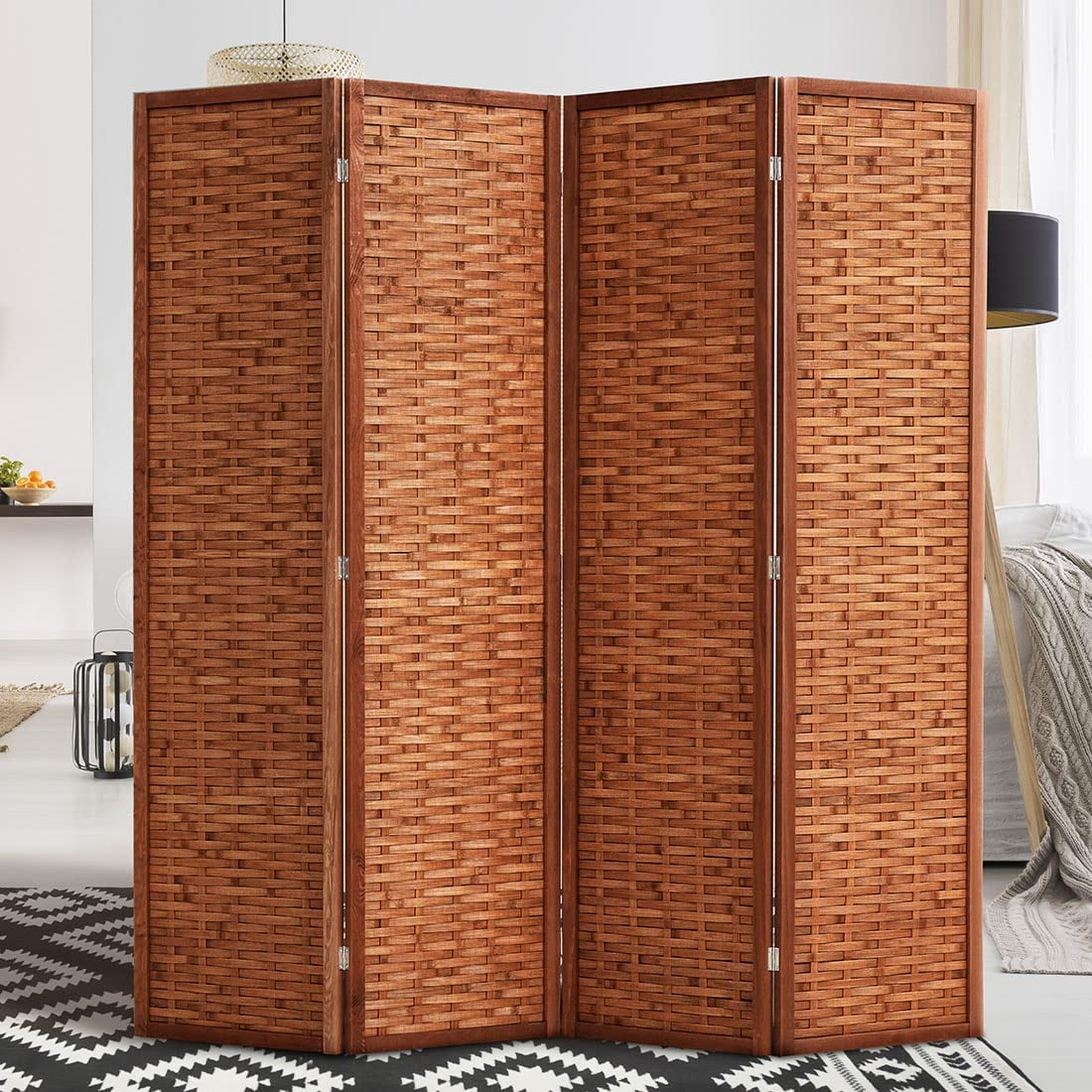 Room Divider Privacy Screen with Natural Bamboo,4-Panel 5-Panel 6-Panel ...