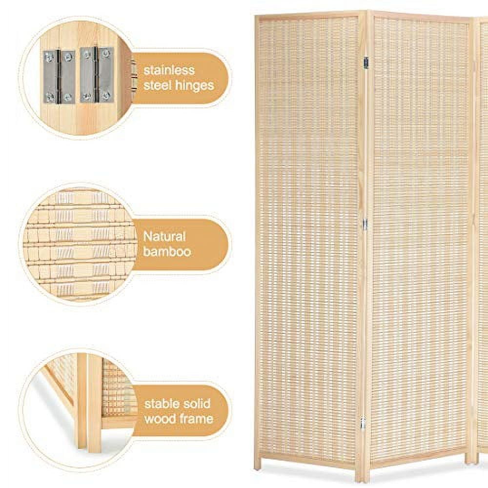 Room Divider Privacy Screen with Natural Bamboo,5 Panel Folding Privacy ...