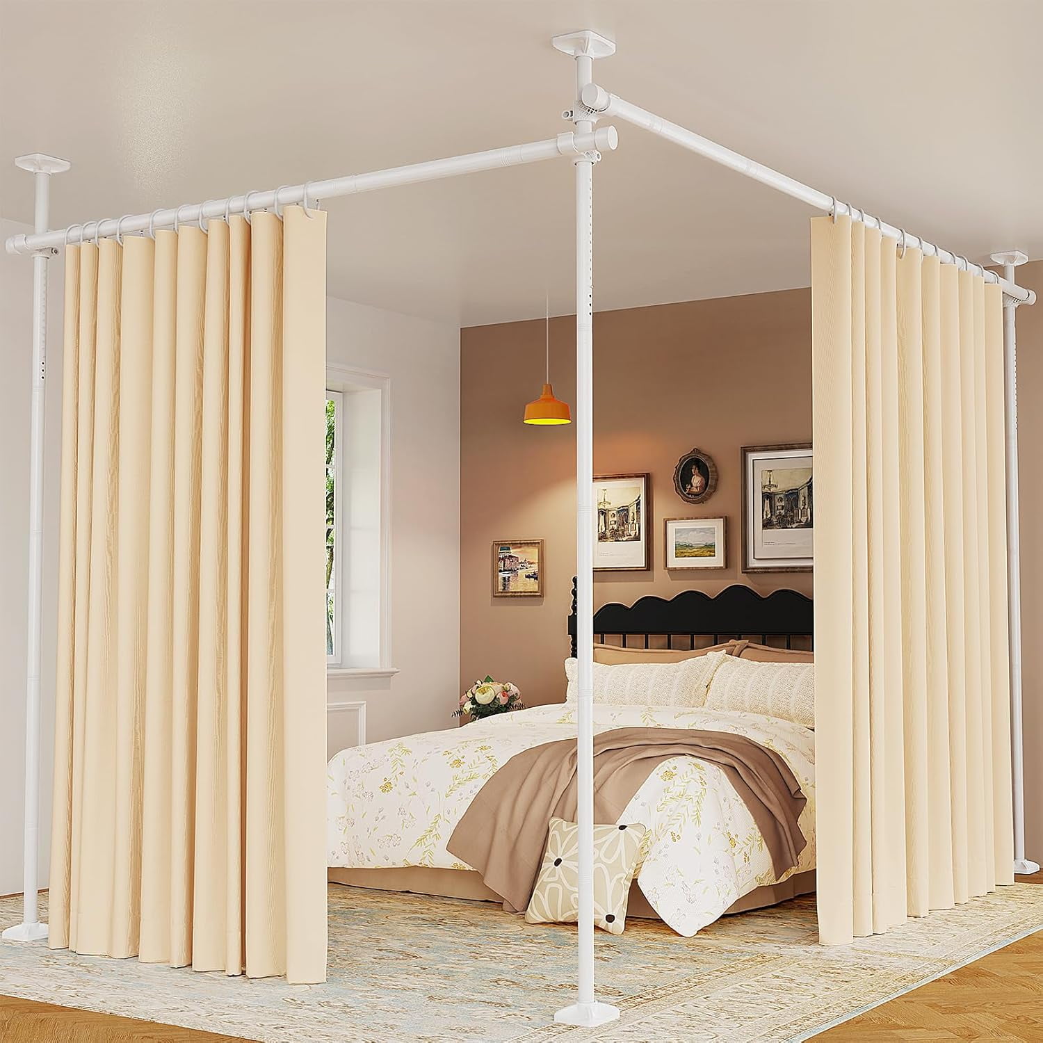 Room Divider for Room Separation, Tension Curtain Rods No Drilling, 4 ...