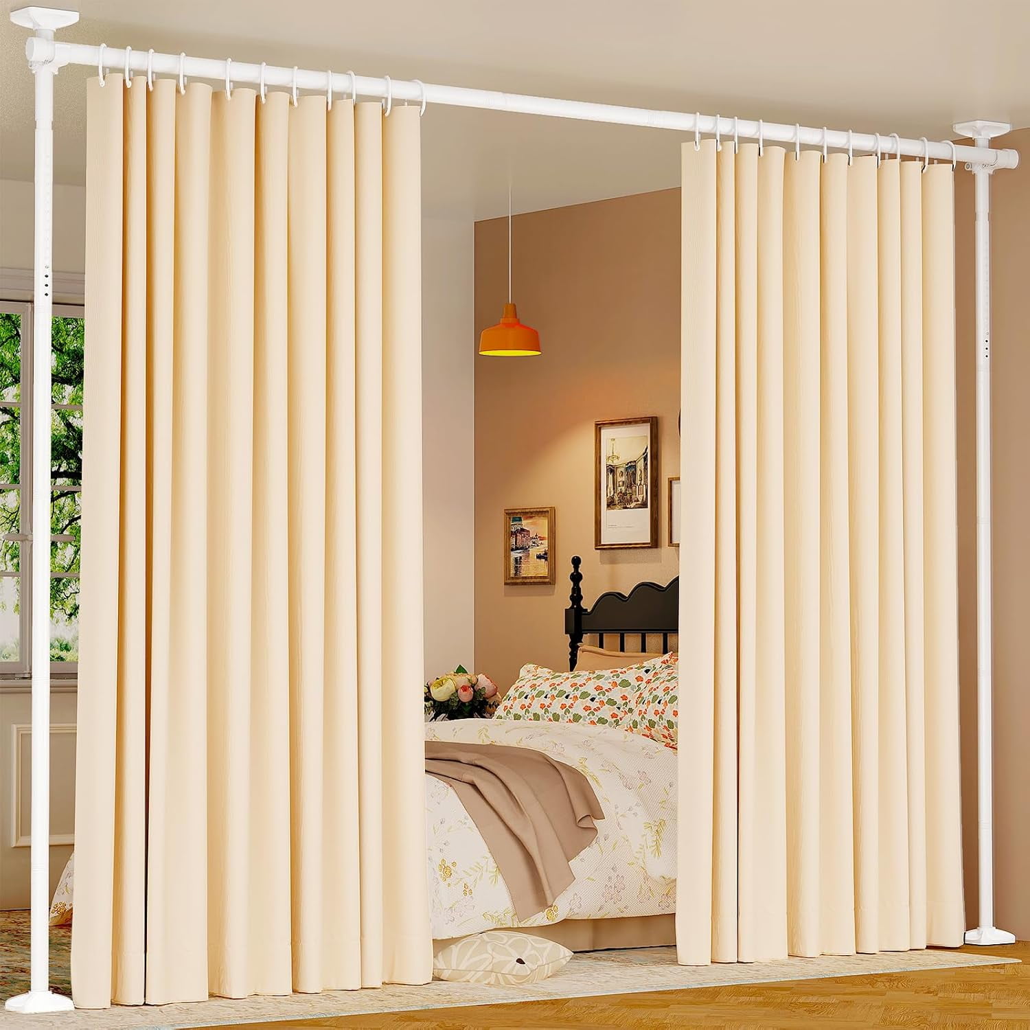 Room Divider for Room Separation, Tension Curtain Rods No Drilling, 4 ...