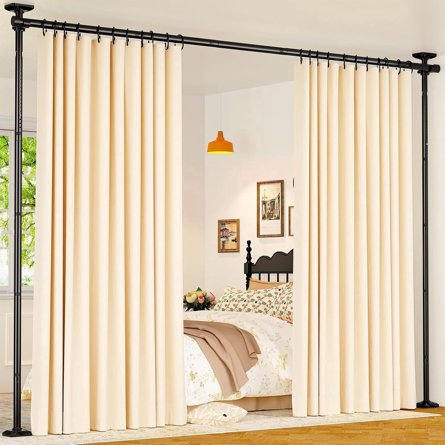 Room Divider for Room Separation, Tension Curtain Rods No Drilling, 4 ...