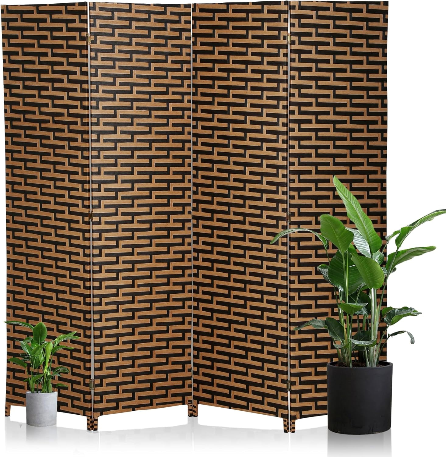 Room Divider Screen, 4 Panel Dressing Screen, Wood Hand-Woven Design ...
