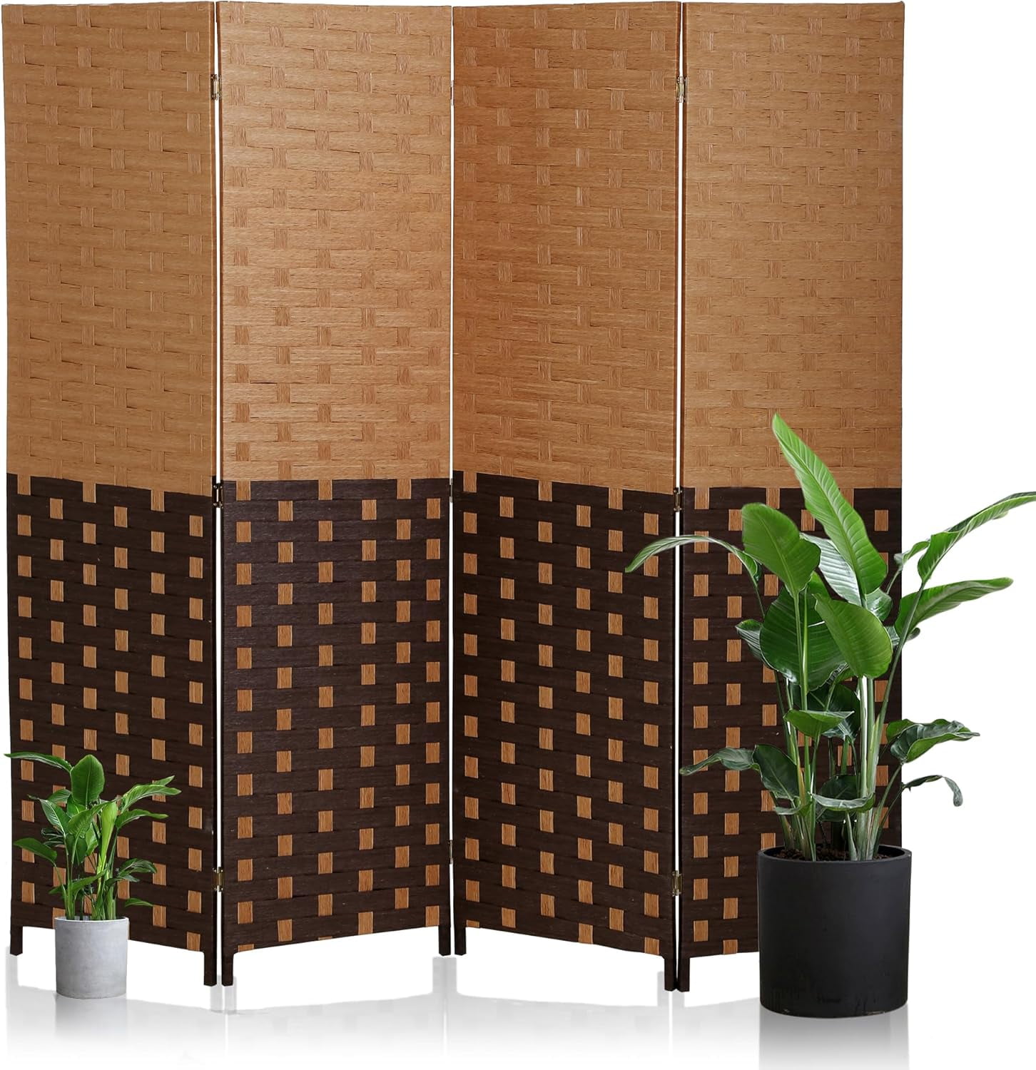 Room Divider Screen, 4 Panel Dressing Screen, Wood Hand-Woven Design ...