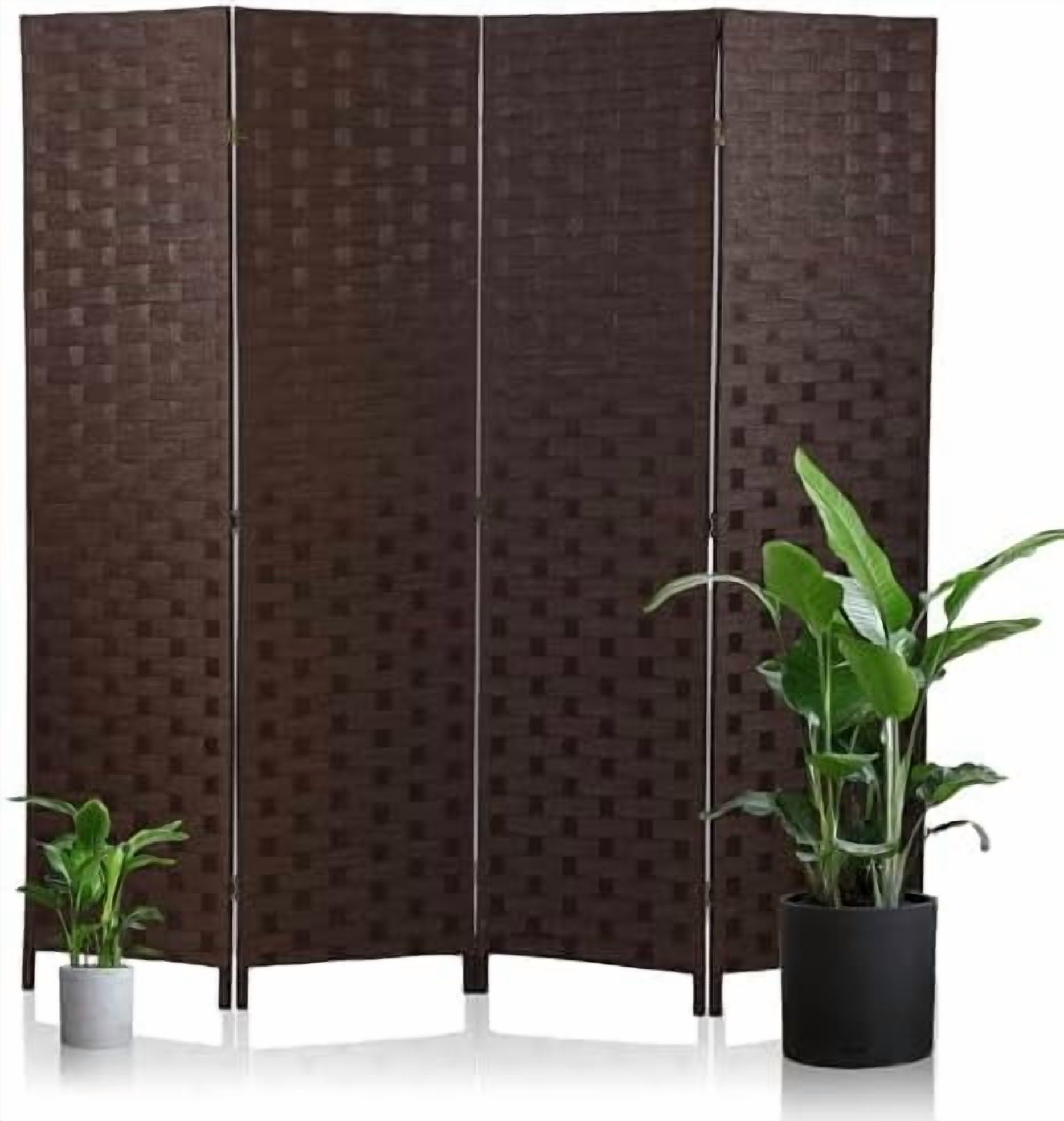 Room Divider Screen, 4 Panel Dressing, Wood Hand-Woven Design Folding ...