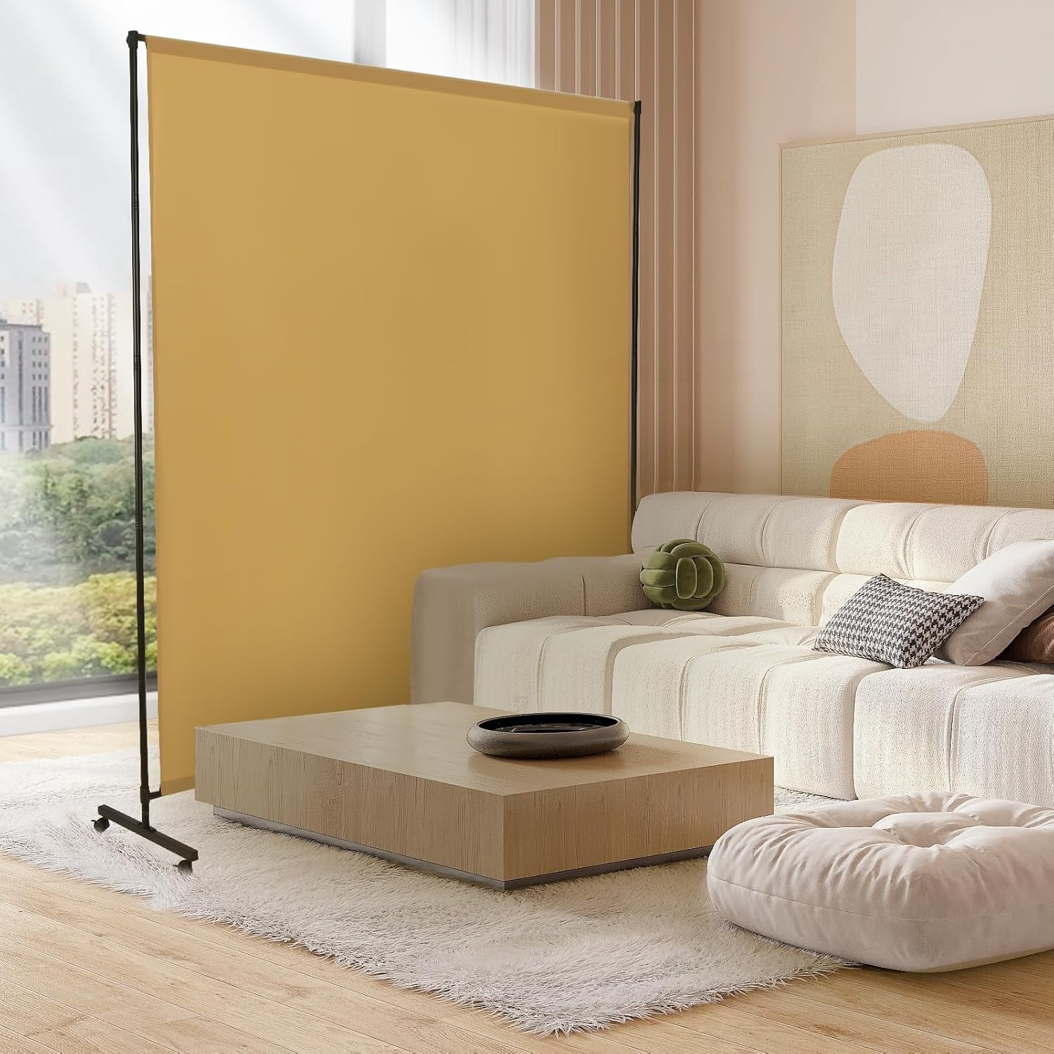 Room Divider Screen 72"x72" with Lockable Caster Wheels, Privacy Panel ...
