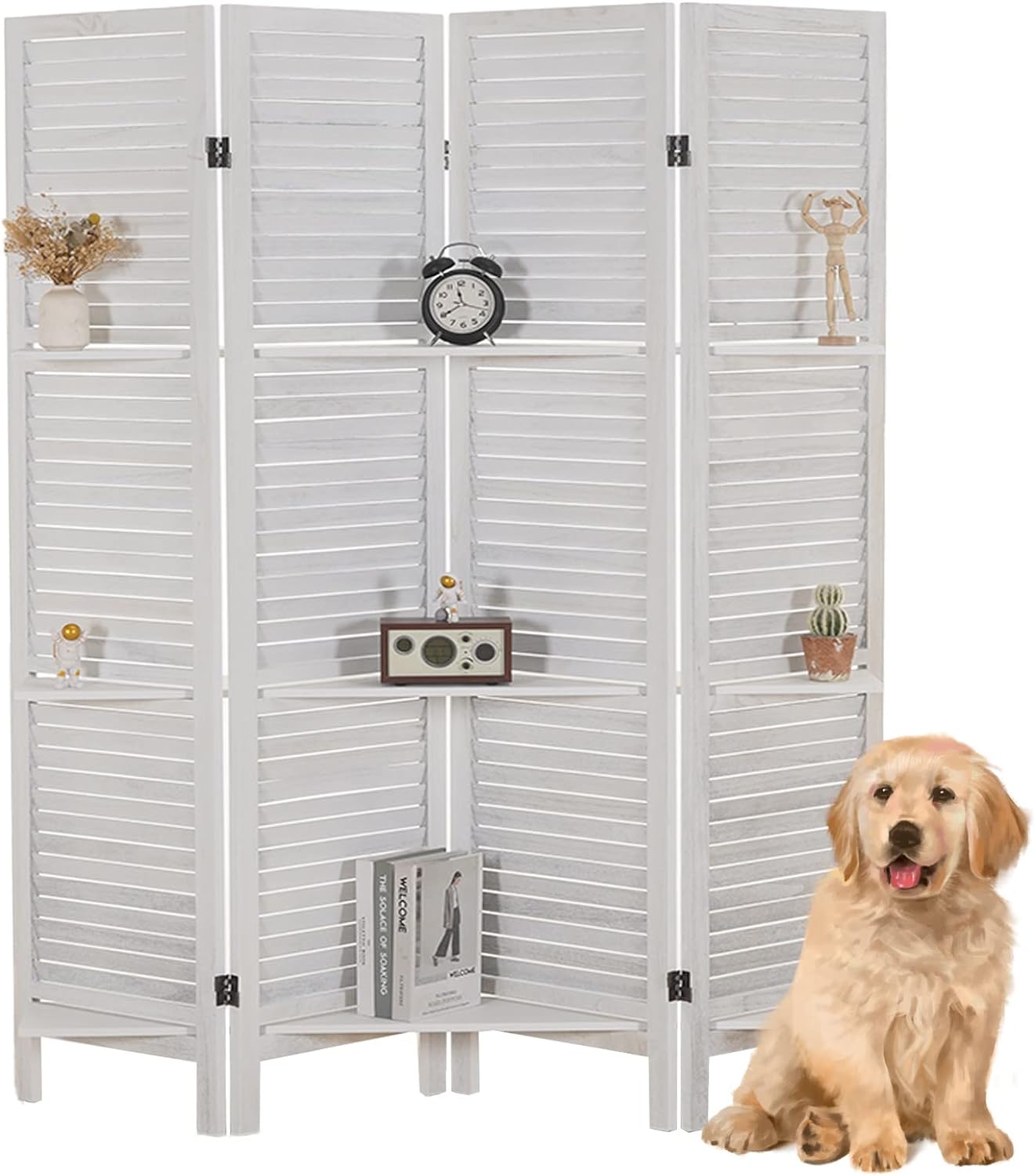 Room Divider with Shelves 4 Panel 5.6 Ft Tall Wood Room Divider Folding ...