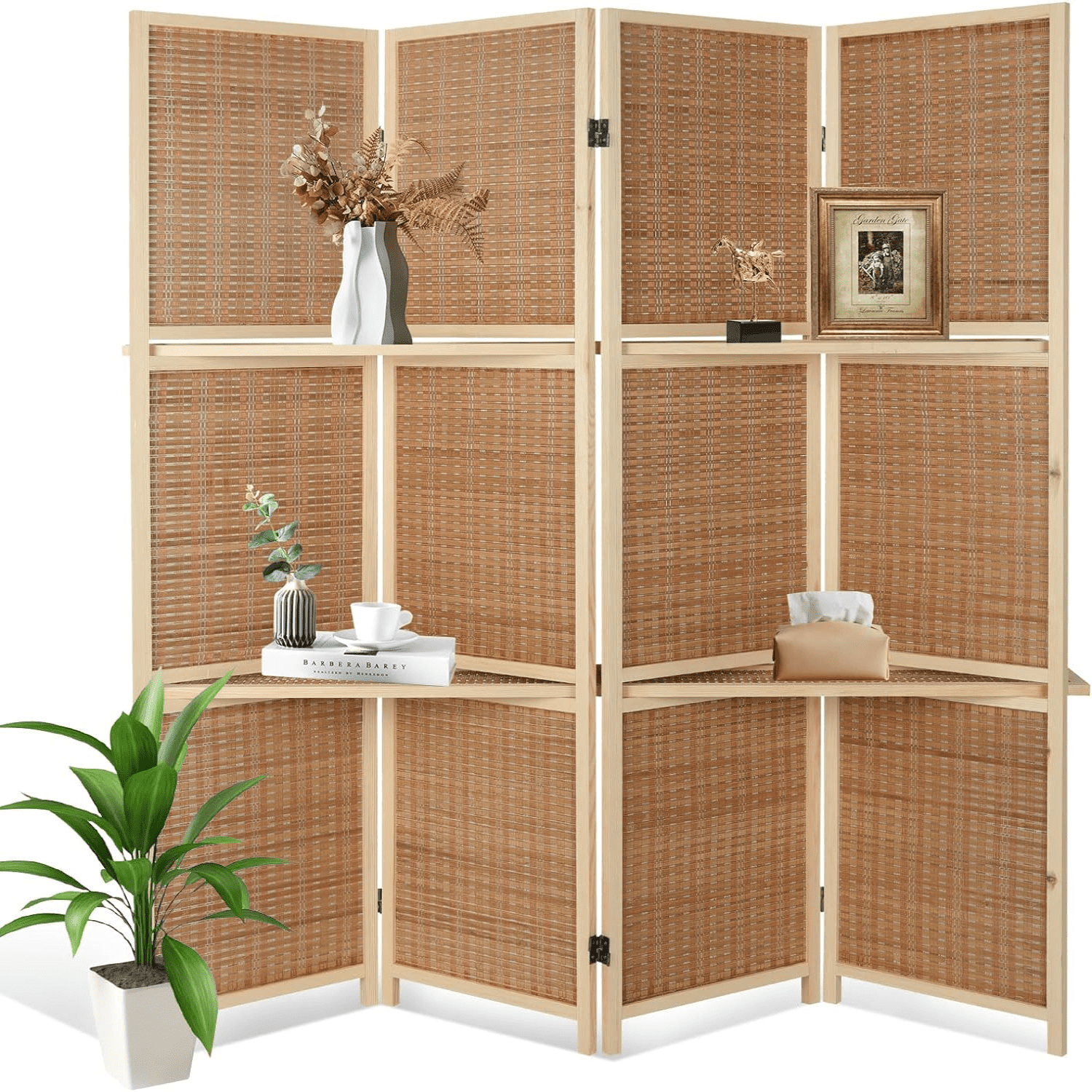 Room Divider with Shelves Room Divider 4 Panel Folding Screen Room ...