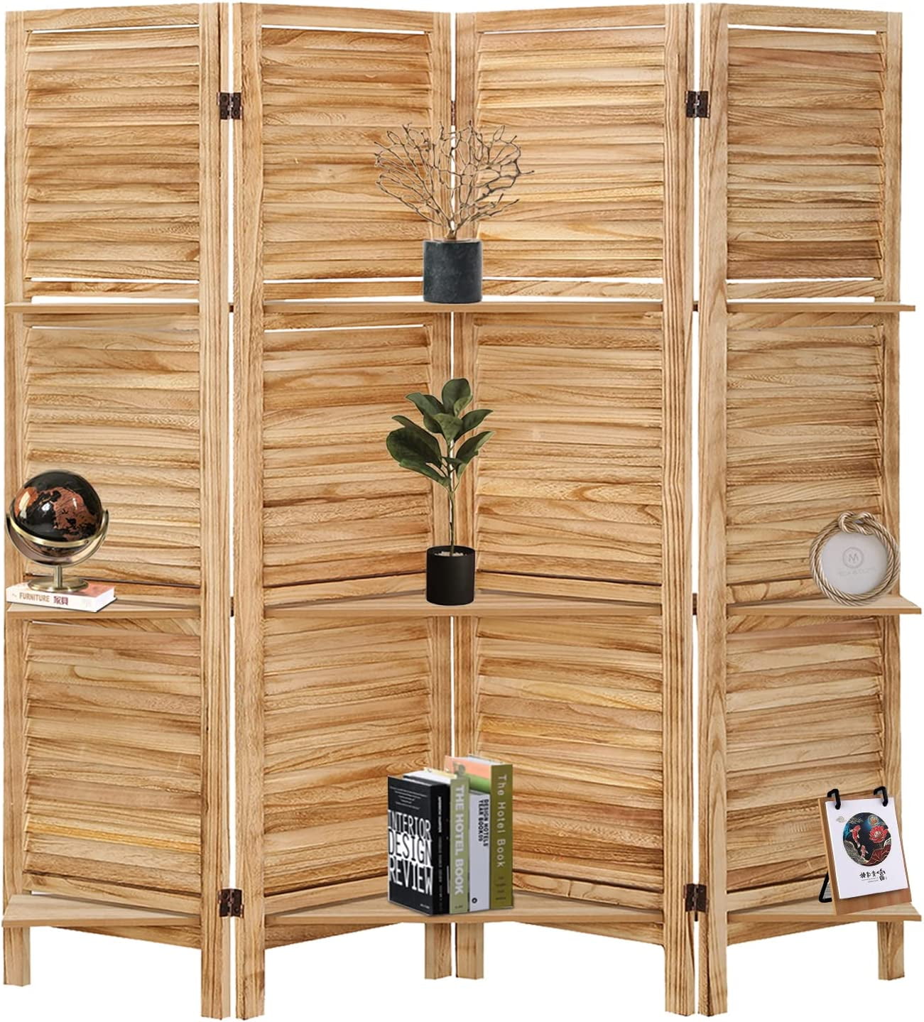 Room Divider with Shelves, 4 Panels Room Dividers and Folding Privacy ...