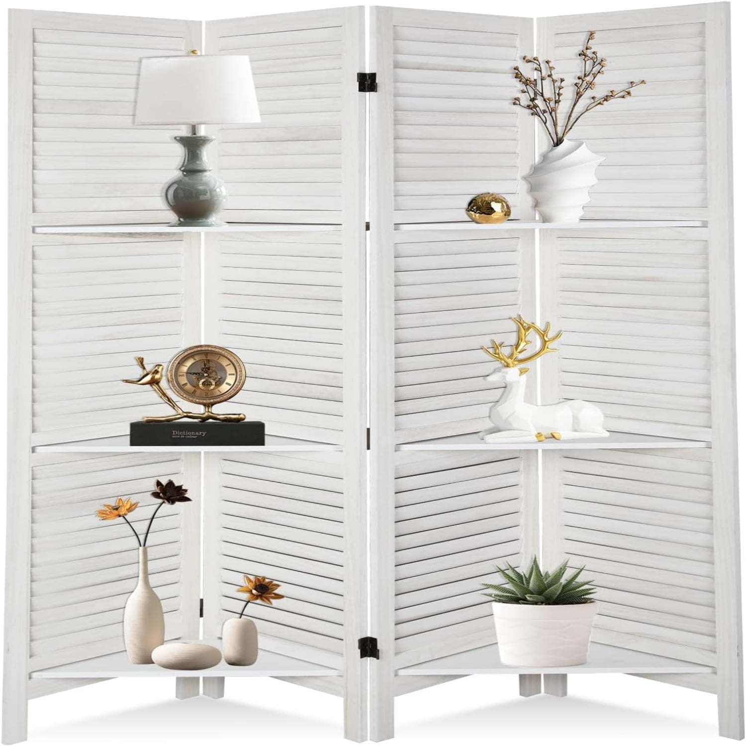 Room Divider with Shelves 4 Panels Room Dividers and Folding Privacy ...