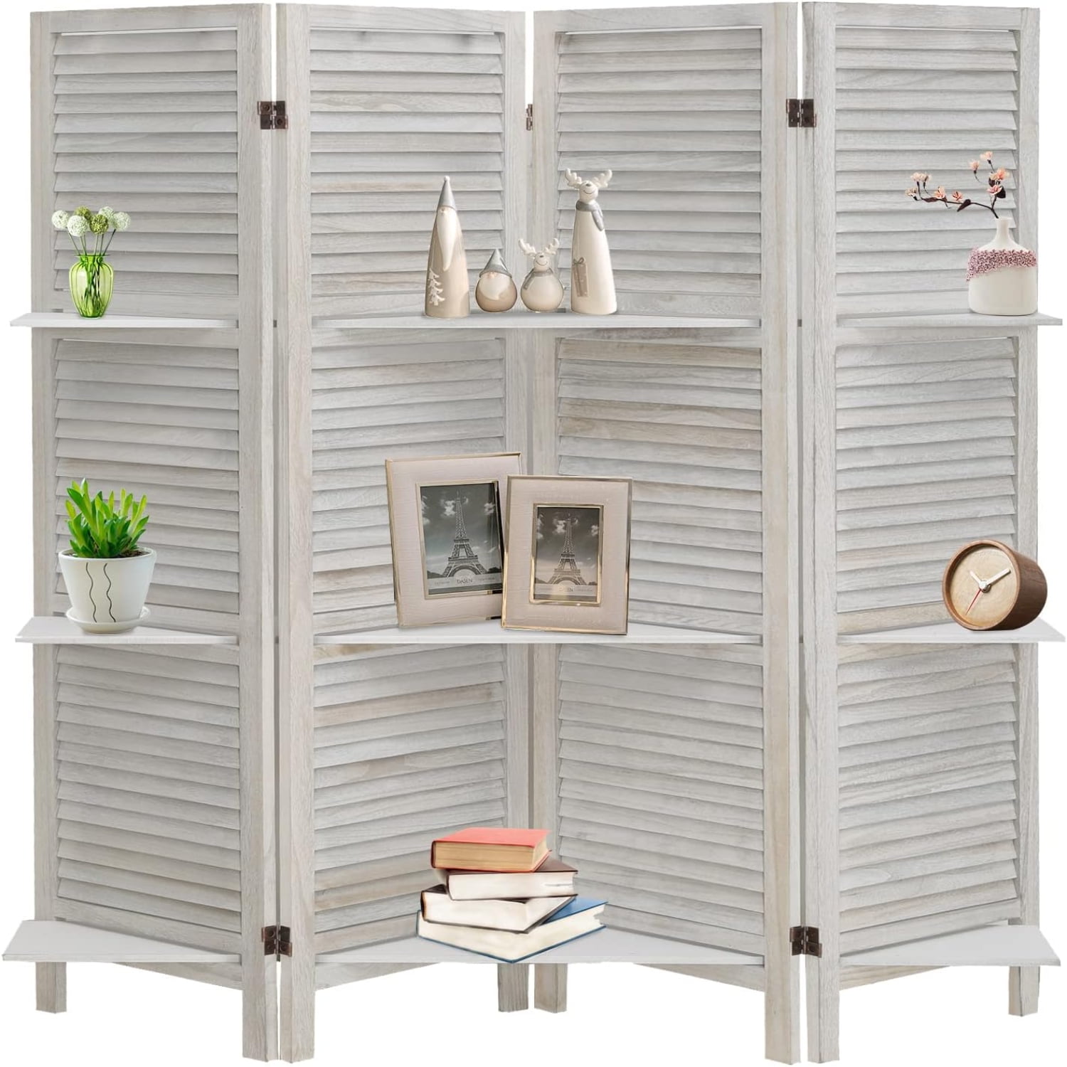 Room Divider with Shelves 4 Panels Room Dividers and Folding Privacy ...