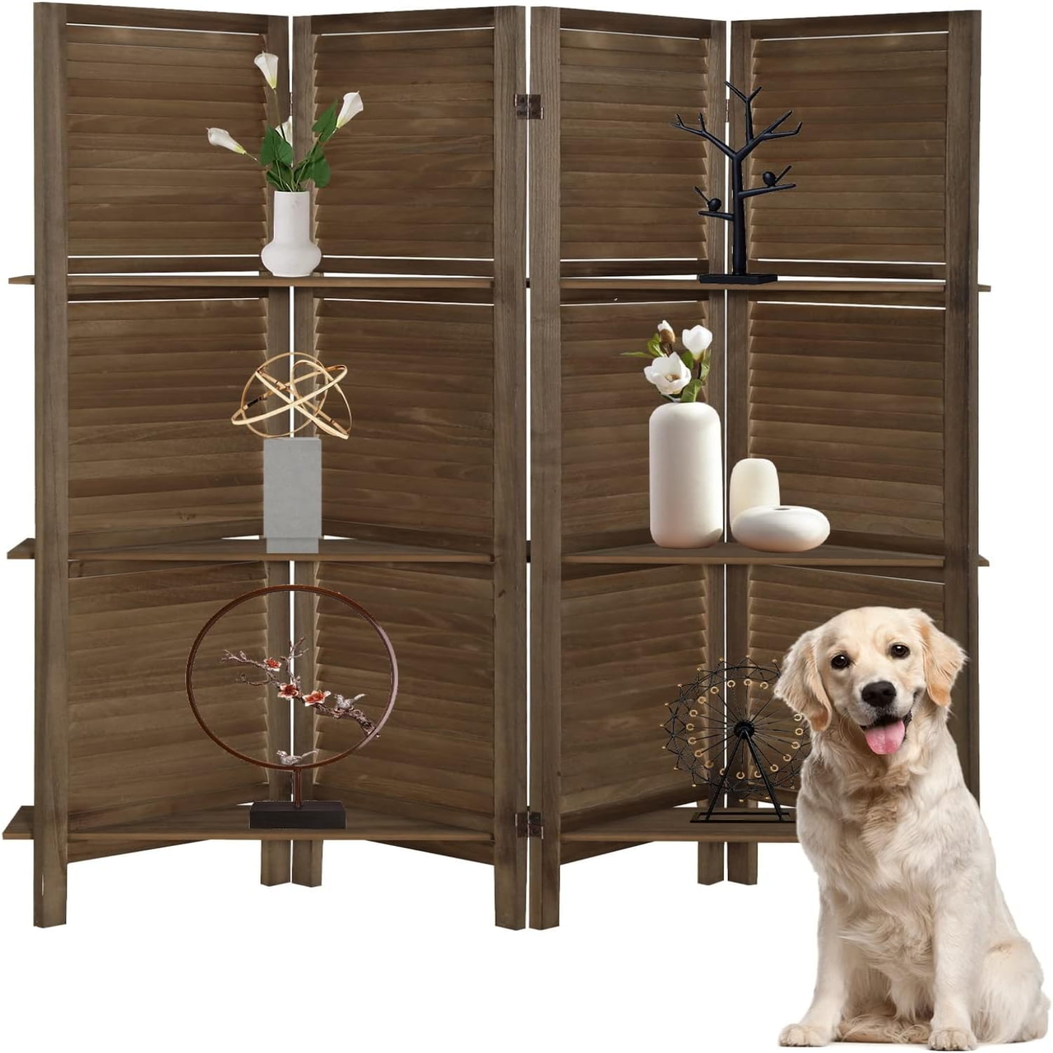 Room Divider with Shelves Louver-Design Portable Room Dividers and ...