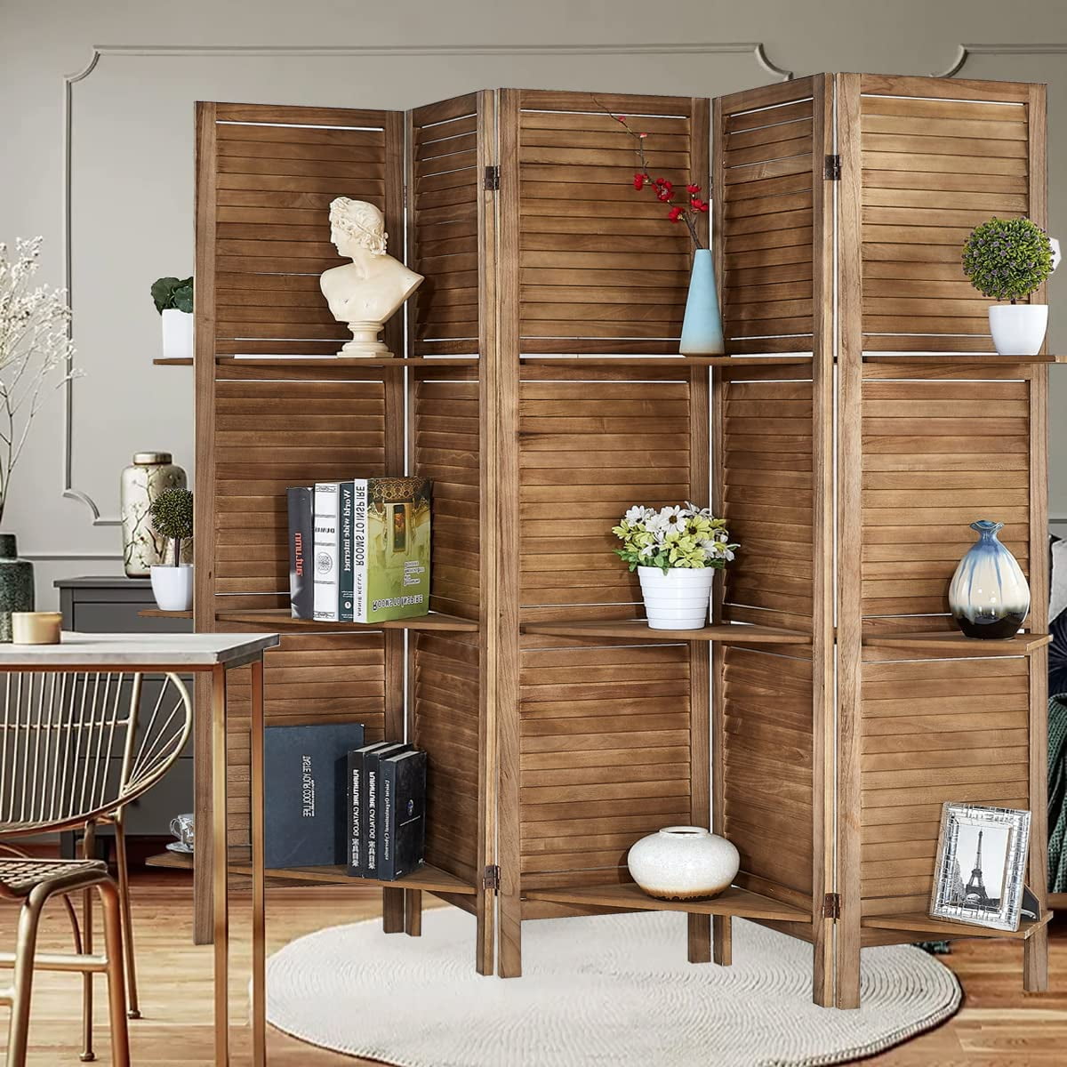 Room Divider with Shelves, Privacy Screen, Room Dividers and Folding ...