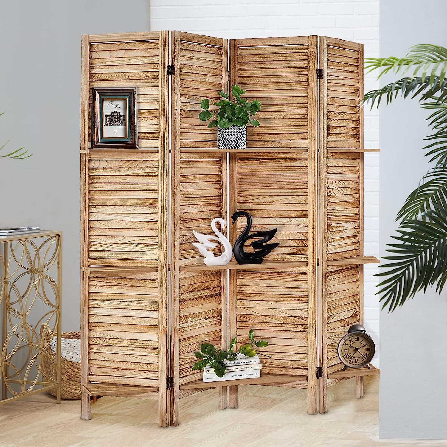Room Divider with Shelves, Privacy Screen, Room Dividers and Folding ...
