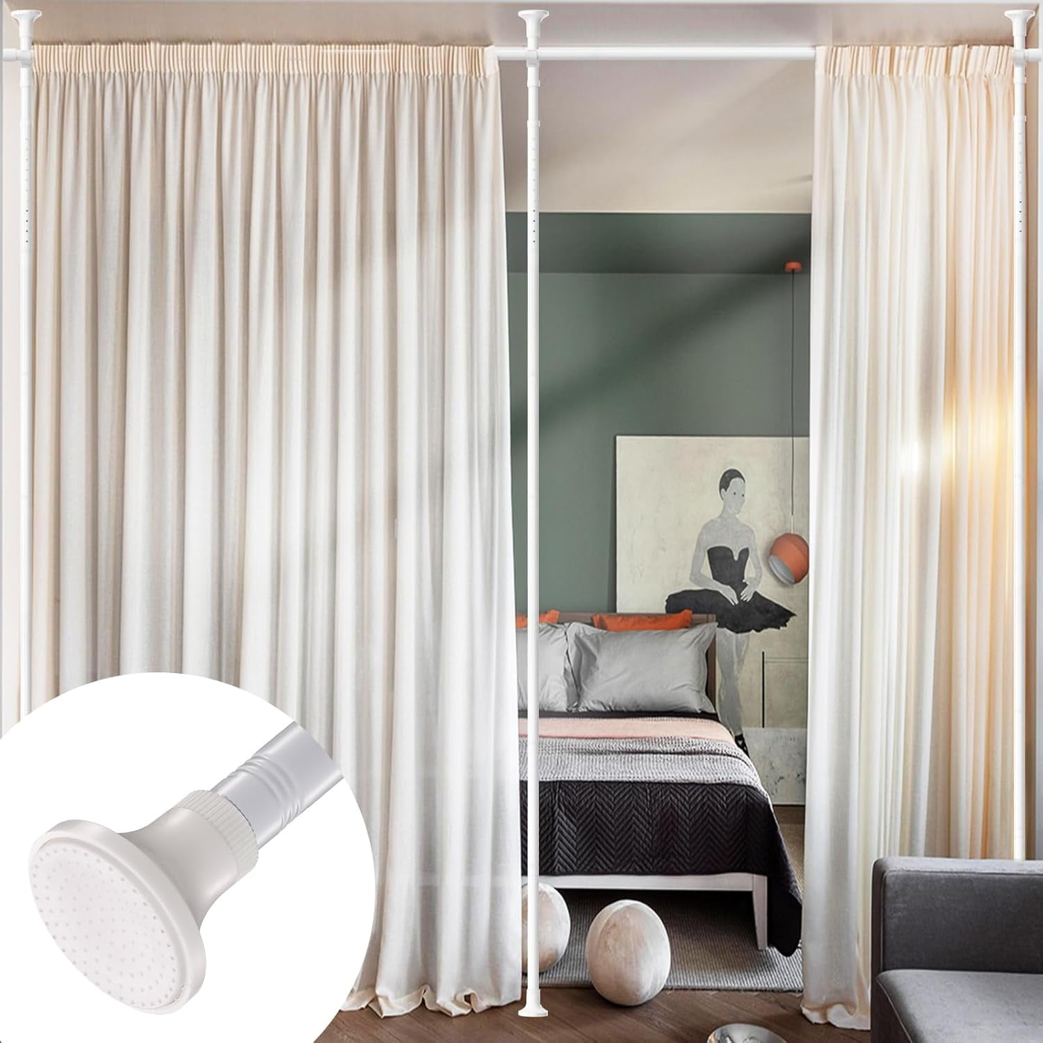 Room Divider Stand - Tension Curtain Rod No Drilling for Room ...
