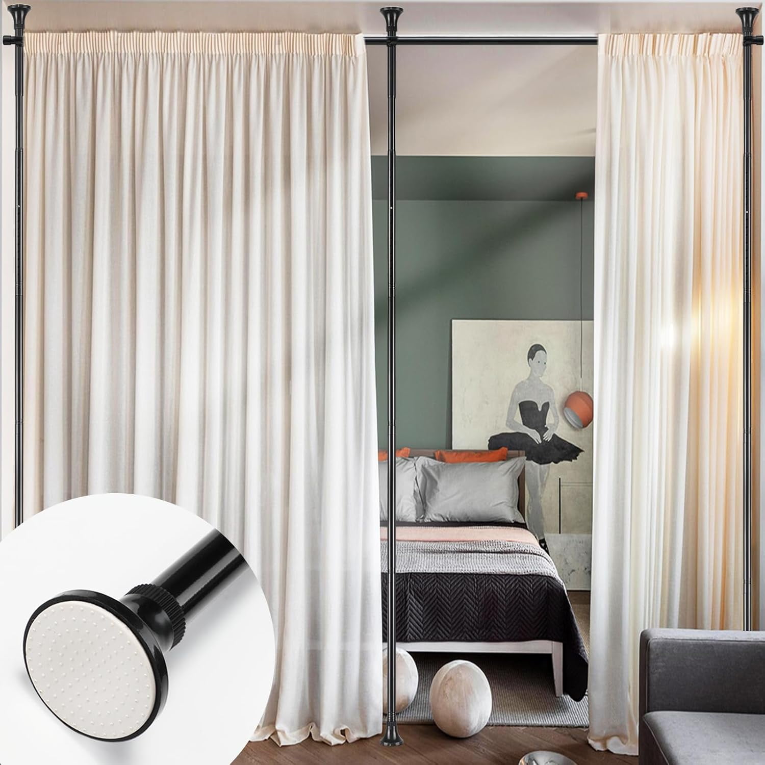 Room Divider Stand - Tension Curtain Rod No Drilling for Room ...