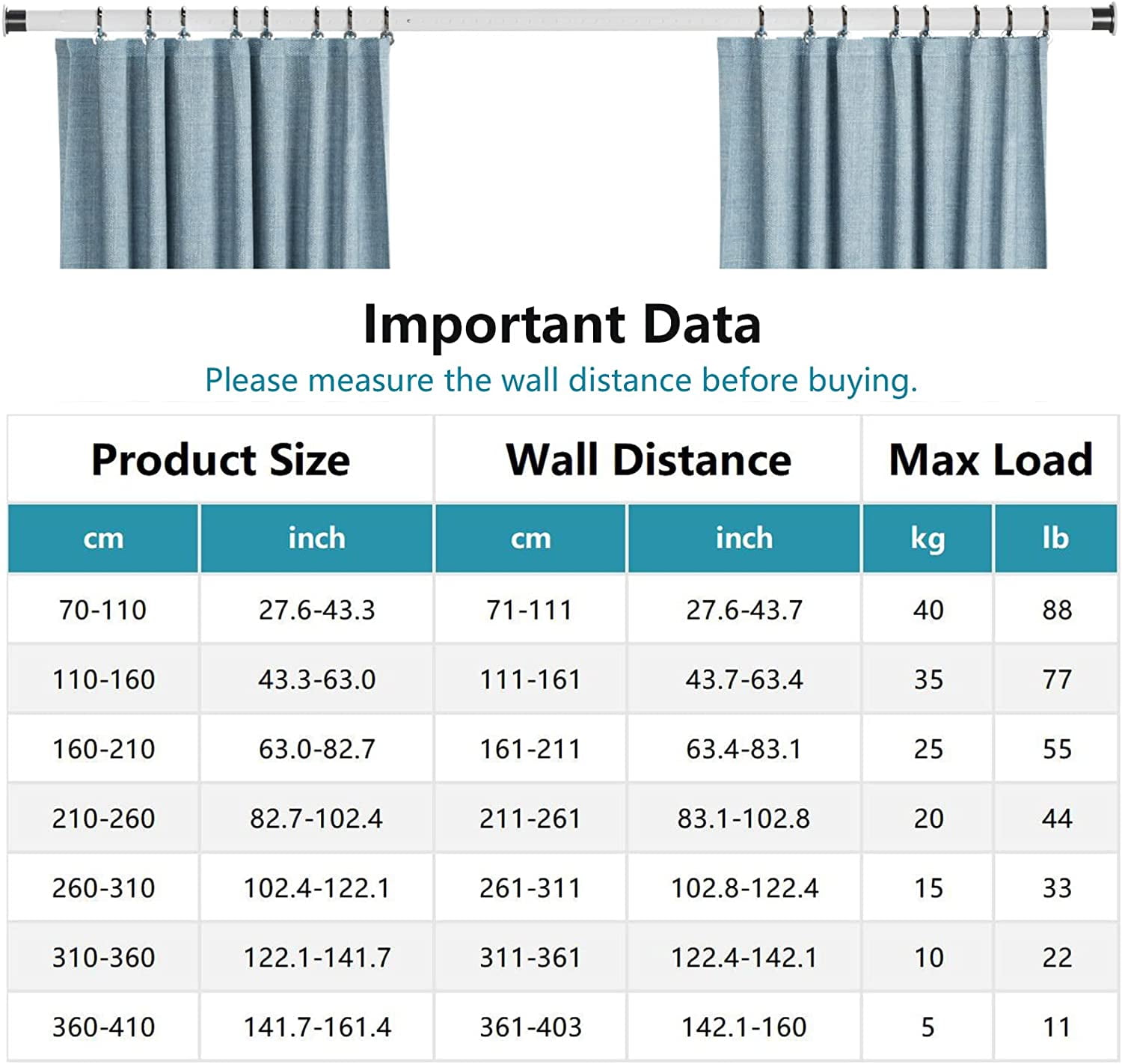 Room Divider Tension Curtain Rod Long / 141.7-161.4 inches Large No ...