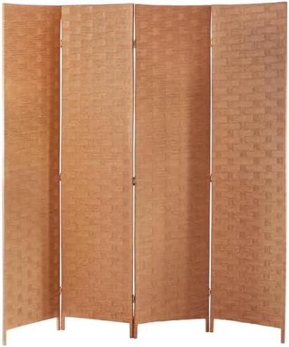 Room Divider Wall Divider 6FT 4 Panels Wood Mesh Hand-Woven Indoor Room ...