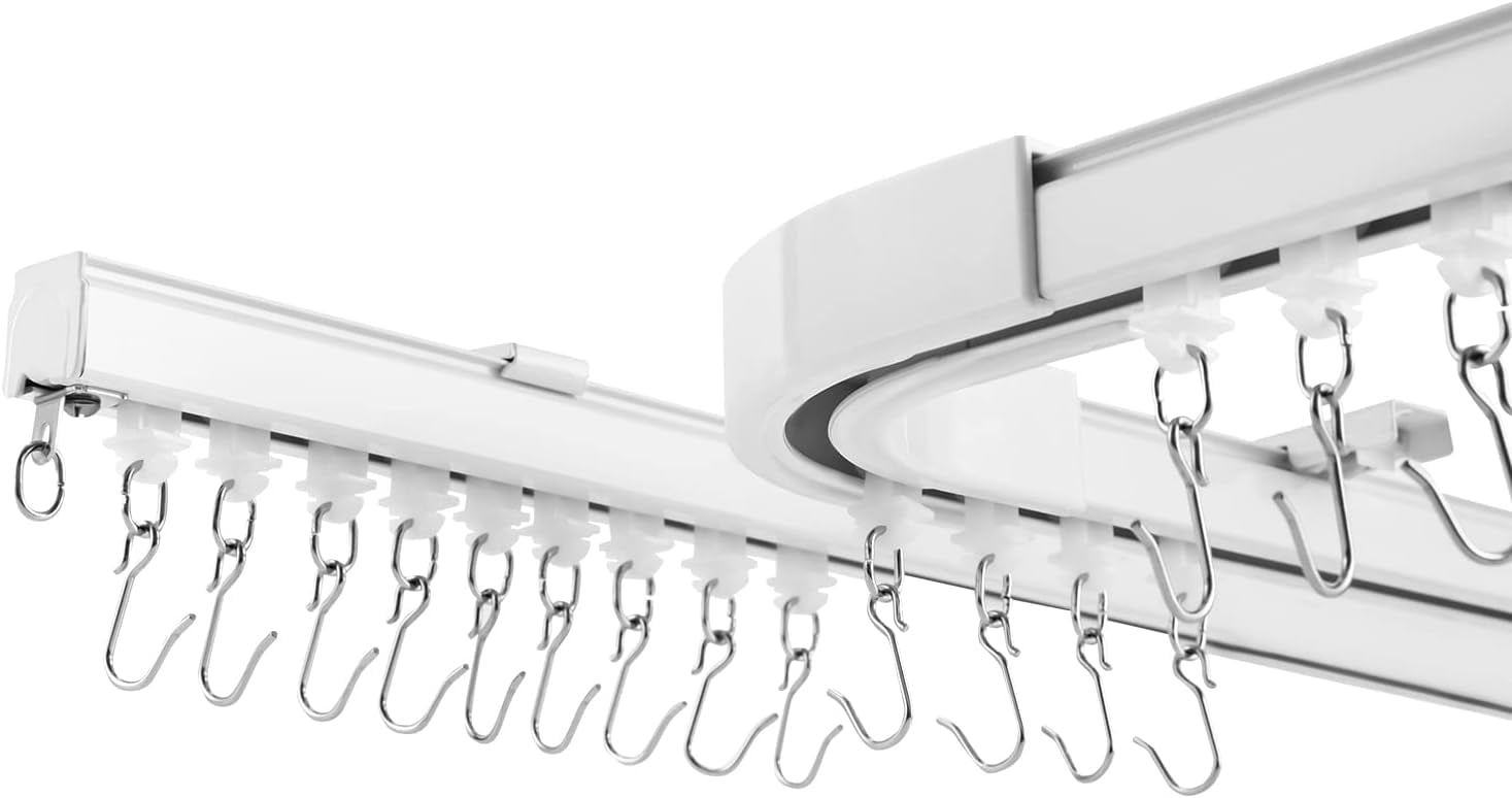 Room Divider White Ceiling Track Set for Curtains with Hooks, Corner ...