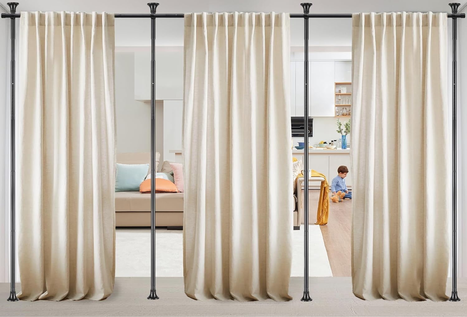 Room Divider for Wide Space Partitions, Curtain Rods No Drilling for ...