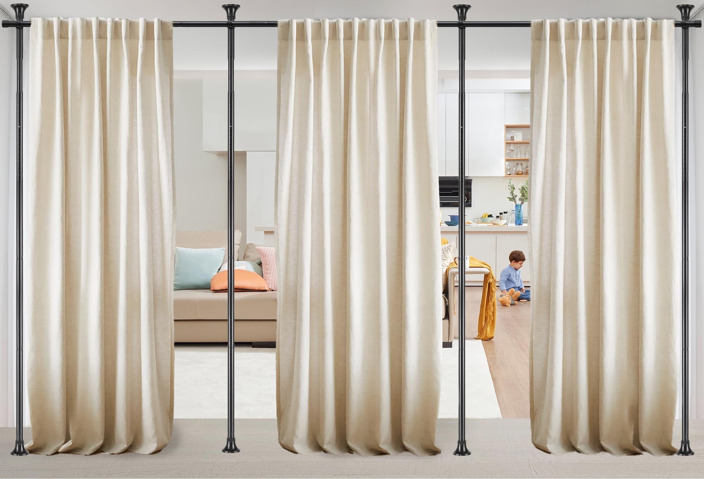 Free Shipping! LCOKEIY Room Divider Curtain Rods 4-10ft(H) 28-171inch(W ...