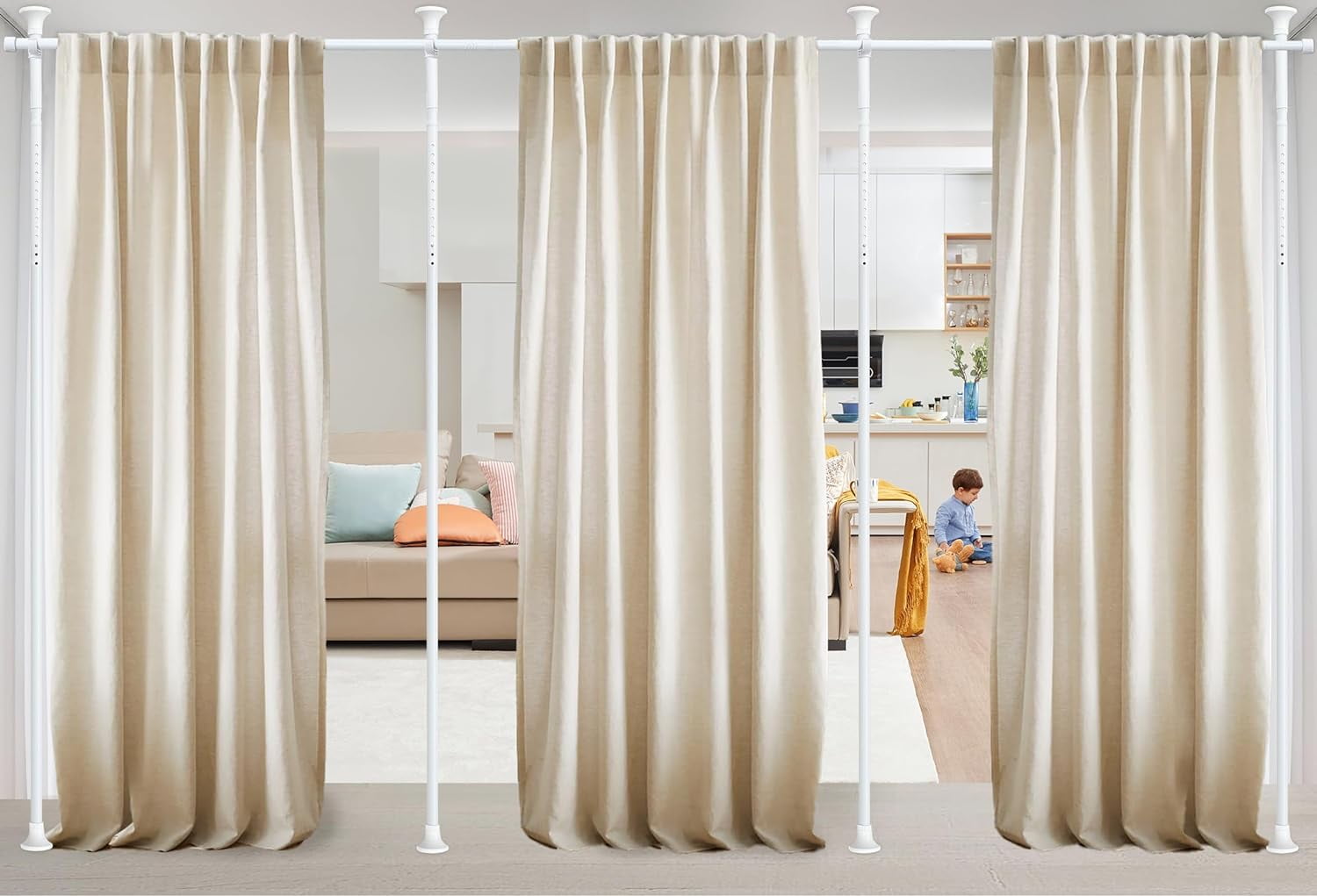 Room Divider for Wide Space Partitions, Curtain Rods No Drilling for ...