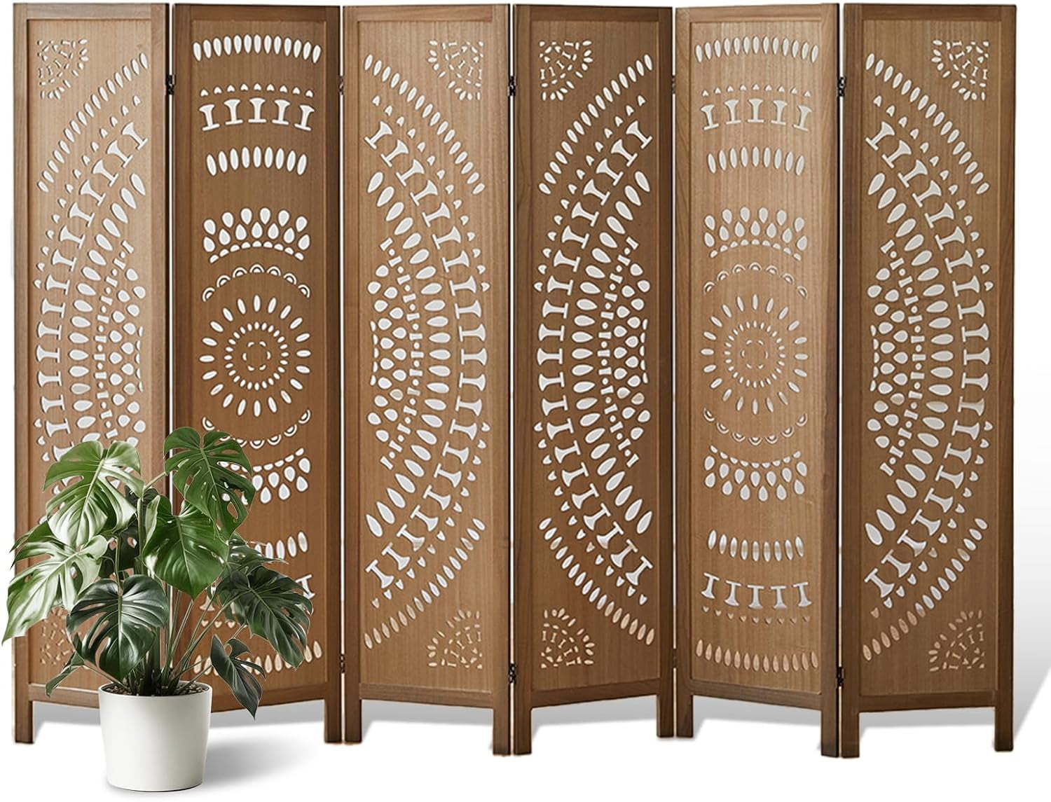 Room Divider - Wood Carved Folding Privacy Screen with Double Hinges ...