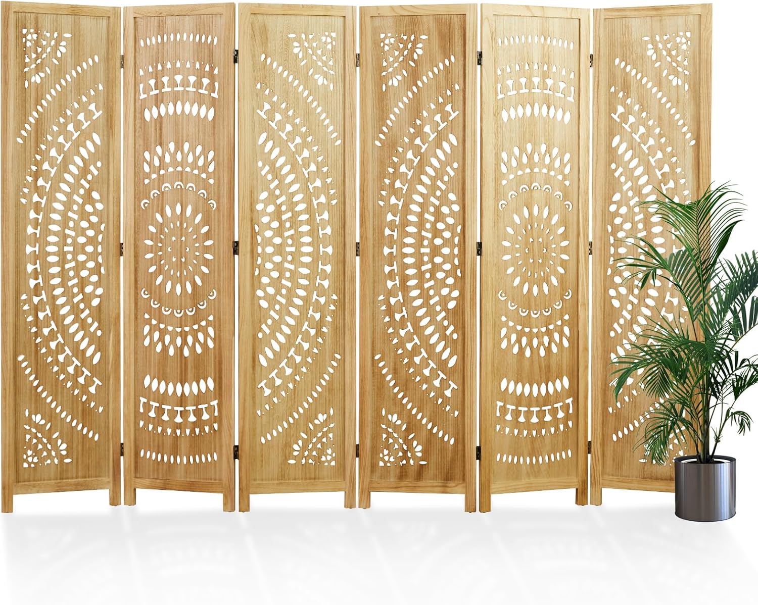 Room Divider Wood Carved Wall Divider Indoor Folding Bohemian Style ...