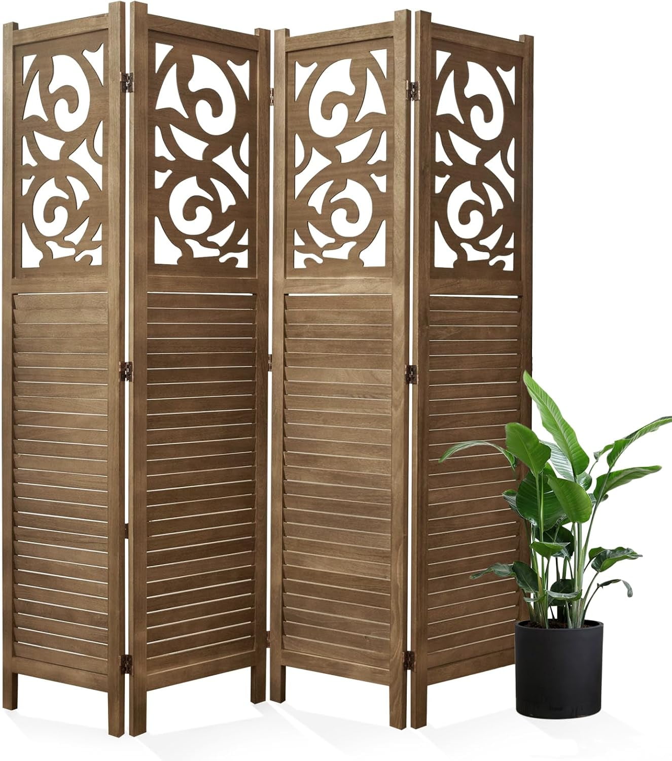 Room Divider Wood Carved Wall Divider Indoor Folding Portable Partition ...
