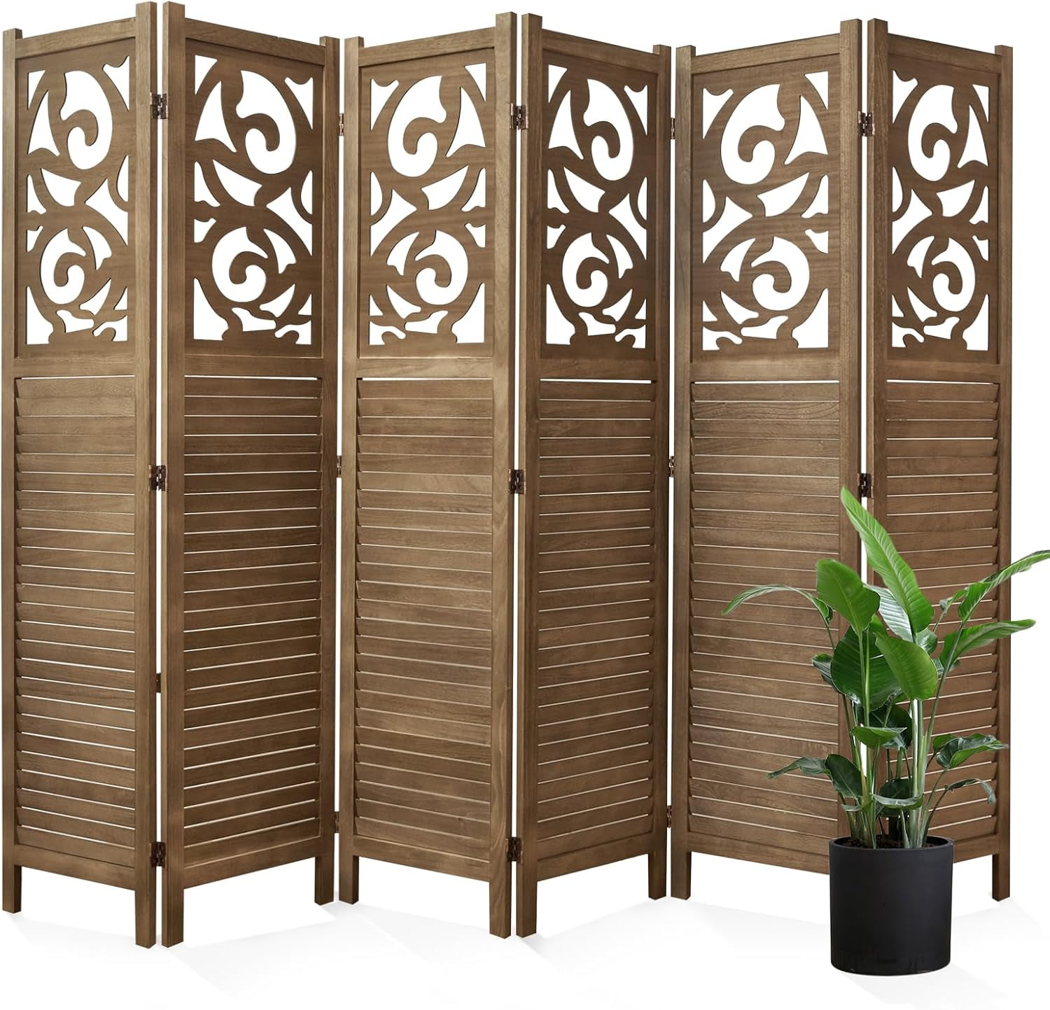 Room Divider Wood Carved Wall Divider Indoor Folding Portable Partition ...