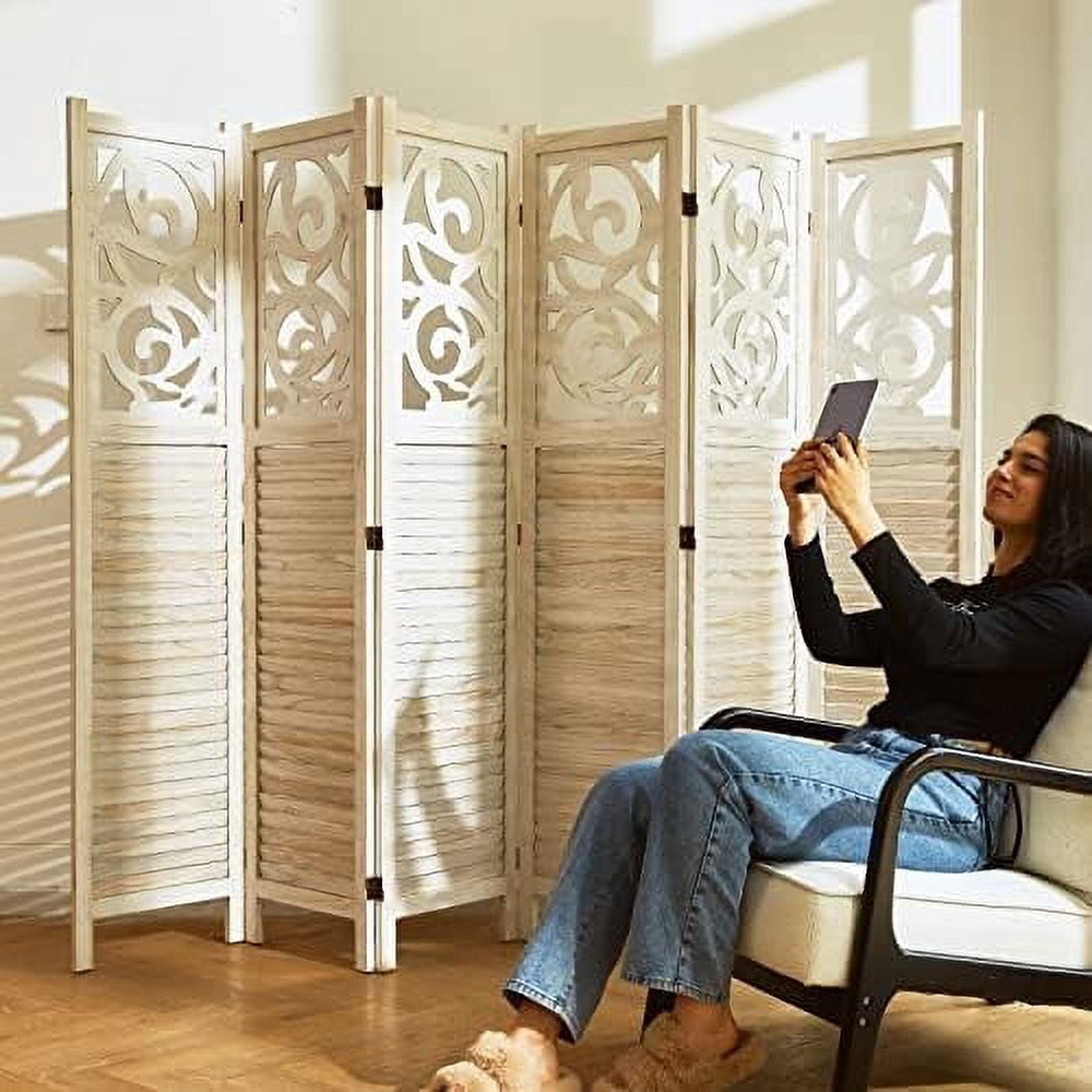 Room Divider Wood Carved Wall Divider Indoor Folding Portable Partition ...