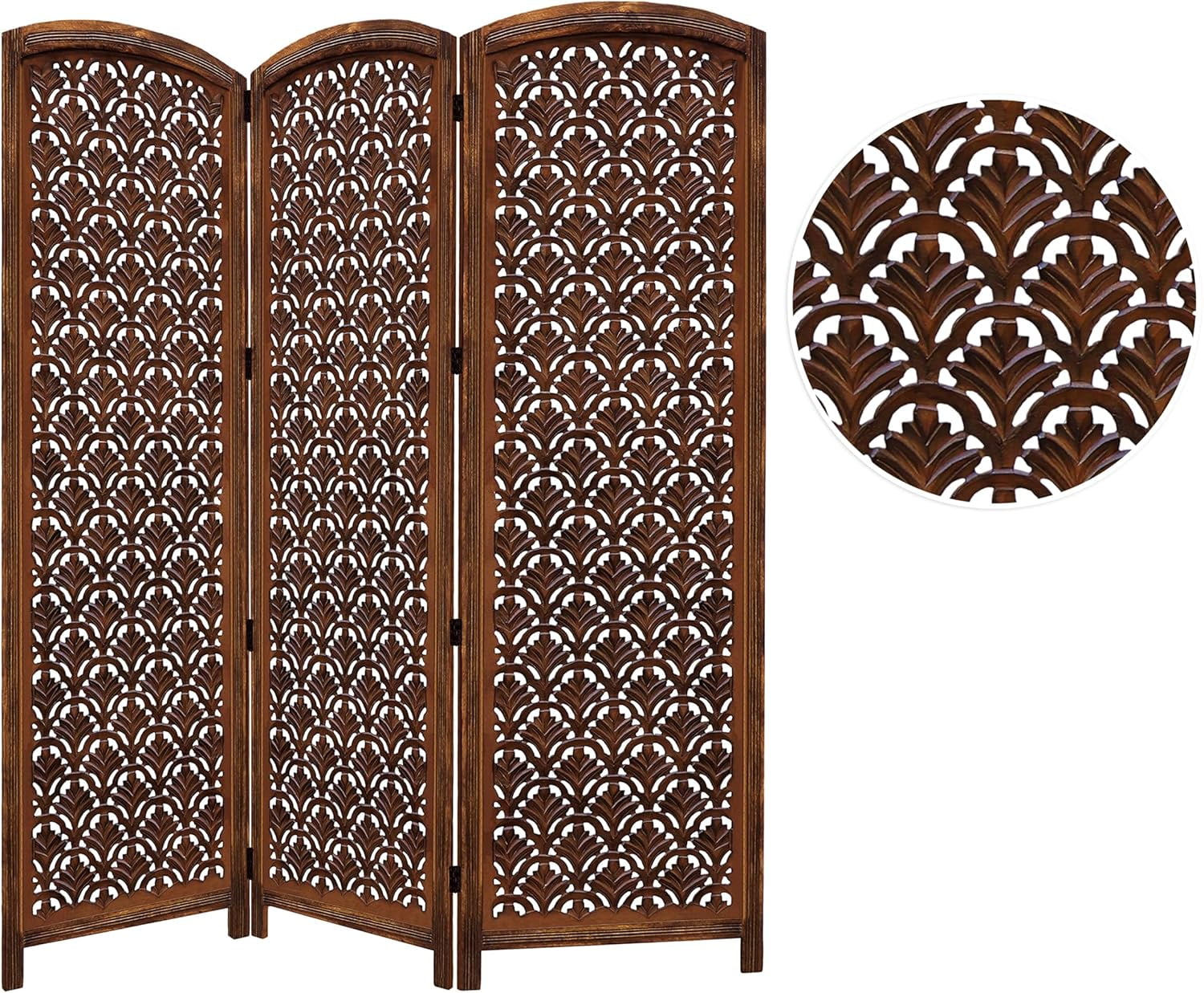 Room Divider Wood Floor Screen - Taj Antique Brown - Handcrafted 60 x 72 Three Folding Panel ...